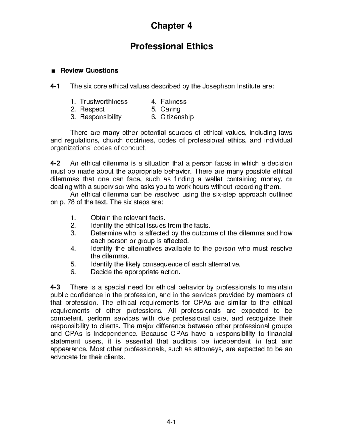 Chapter-4-Solutions - lec - Chapter 4 Professional Ethics Review ...