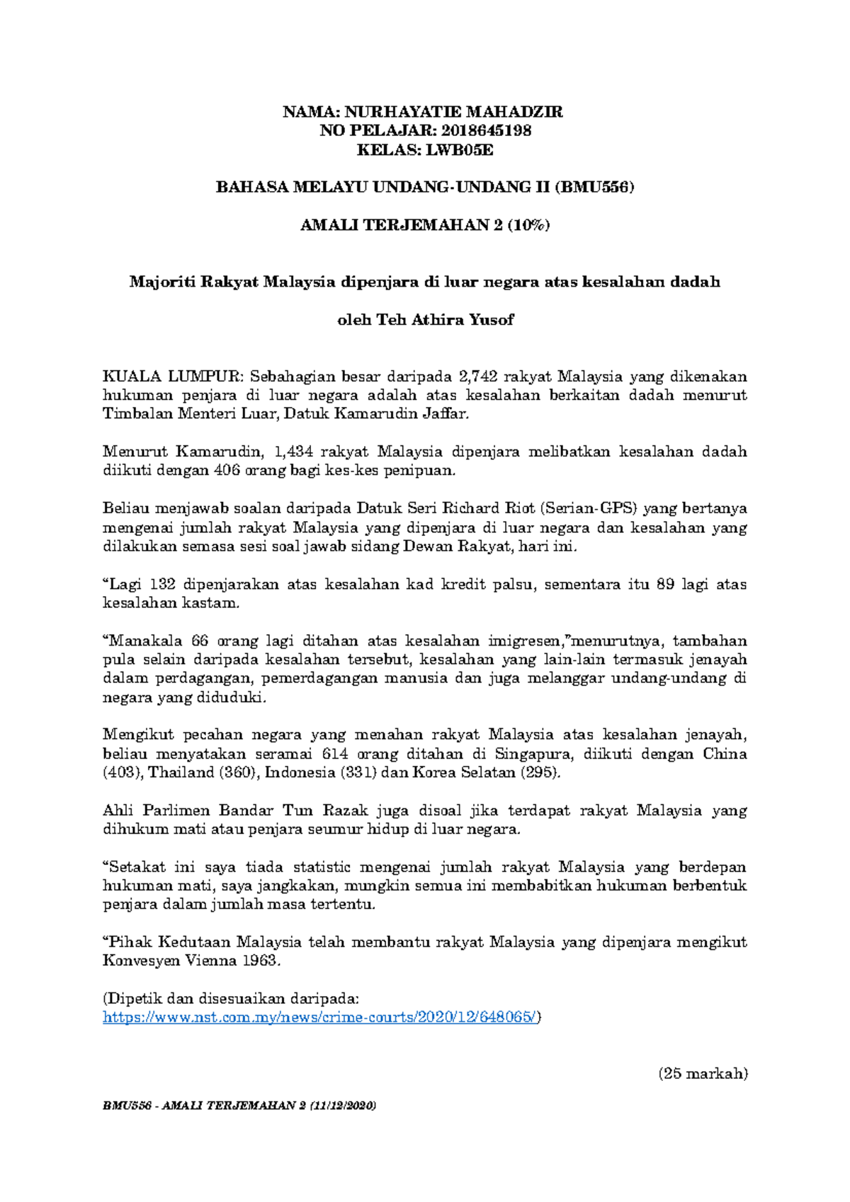 FAIL TEKS Terjemahan Nurhayatie Mahadzir 2018 645198 - NAMA: NURHAYATIE ...
