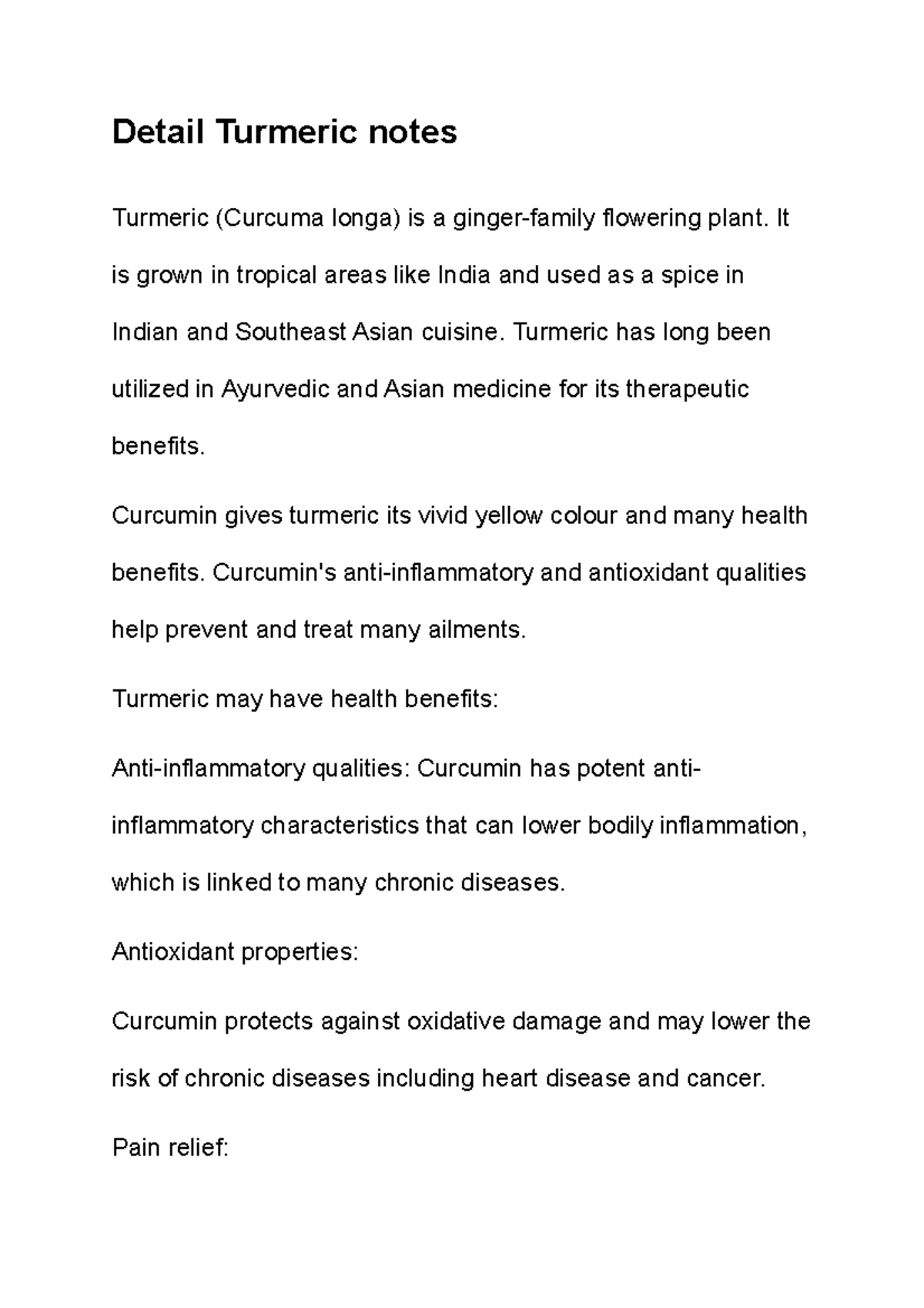 Detail Turmeric notes - Detail Turmeric notes Turmeric (Curcuma longa ...