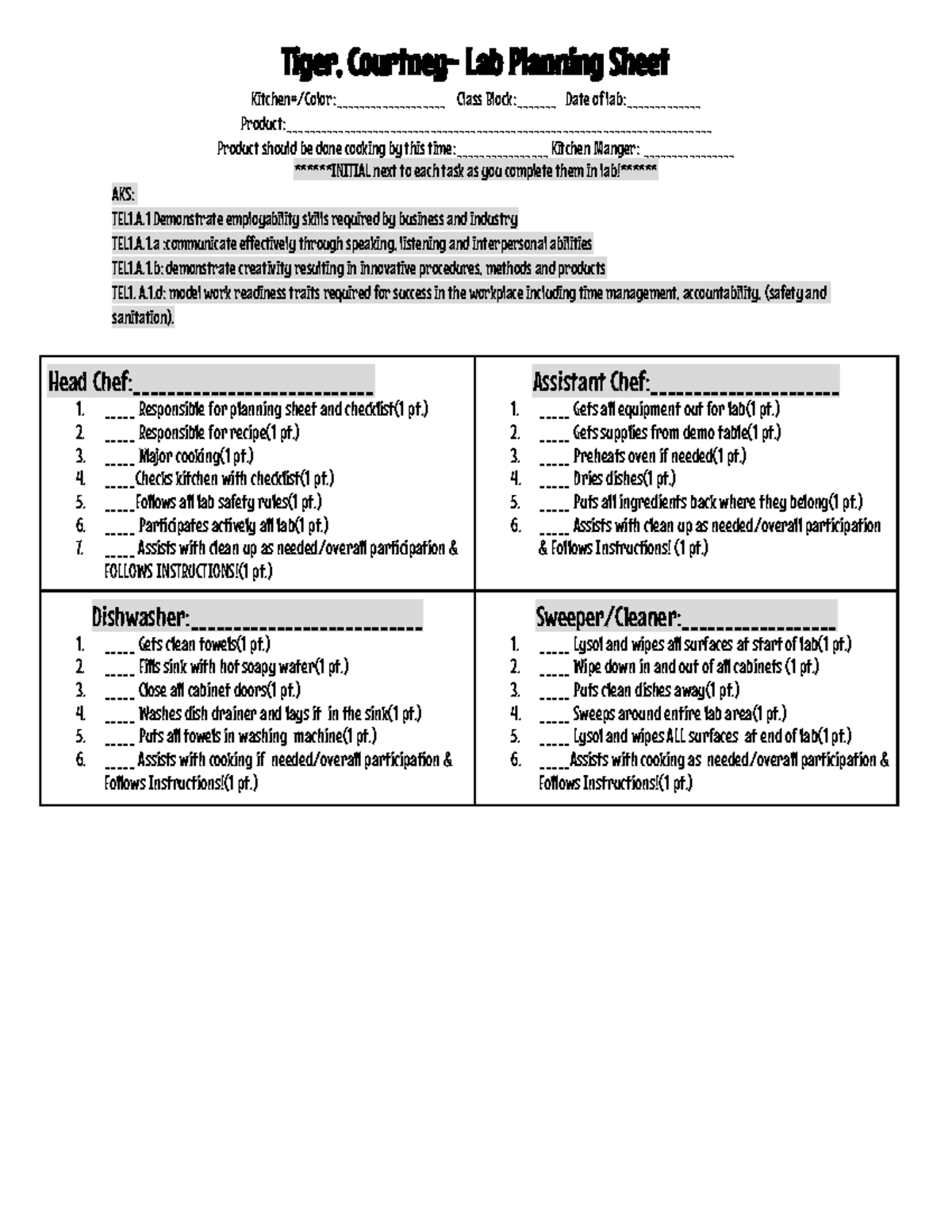 In Class Lab Planning Sheet - Tiger, Courtney- Lab Planning Sheet ...