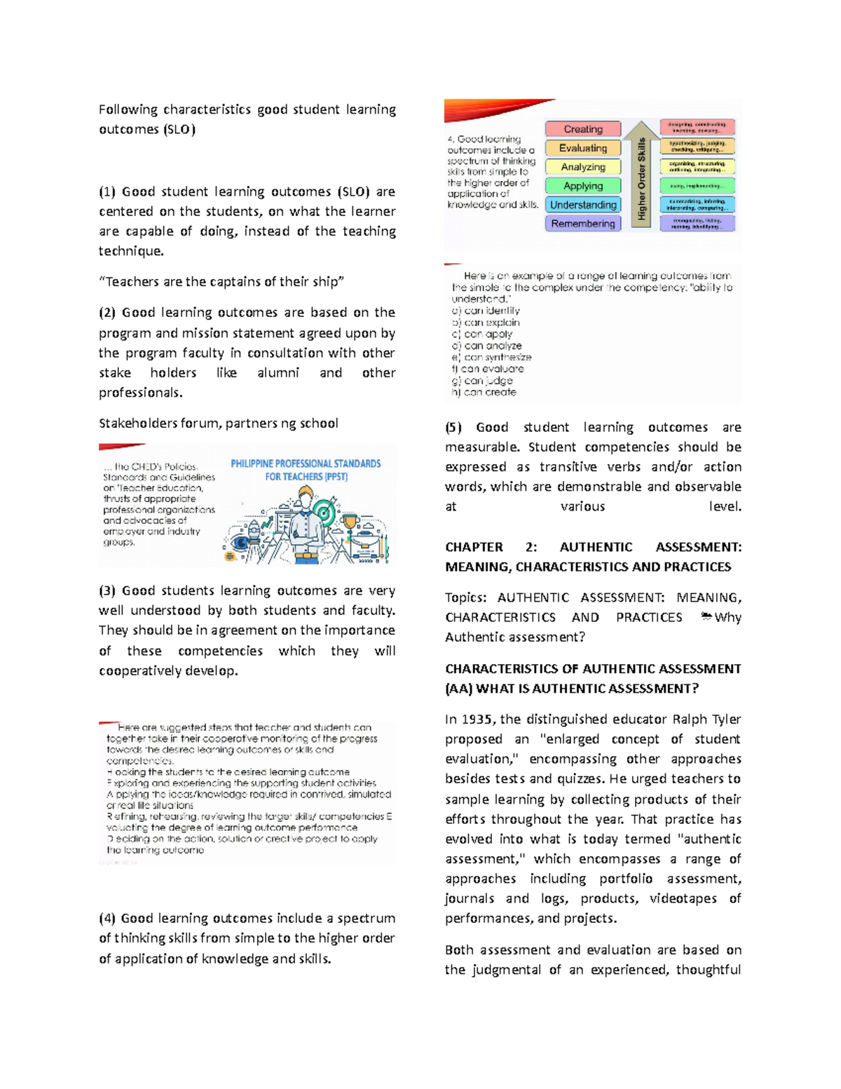 Assessment lecture - Following characteristics good student learning ...