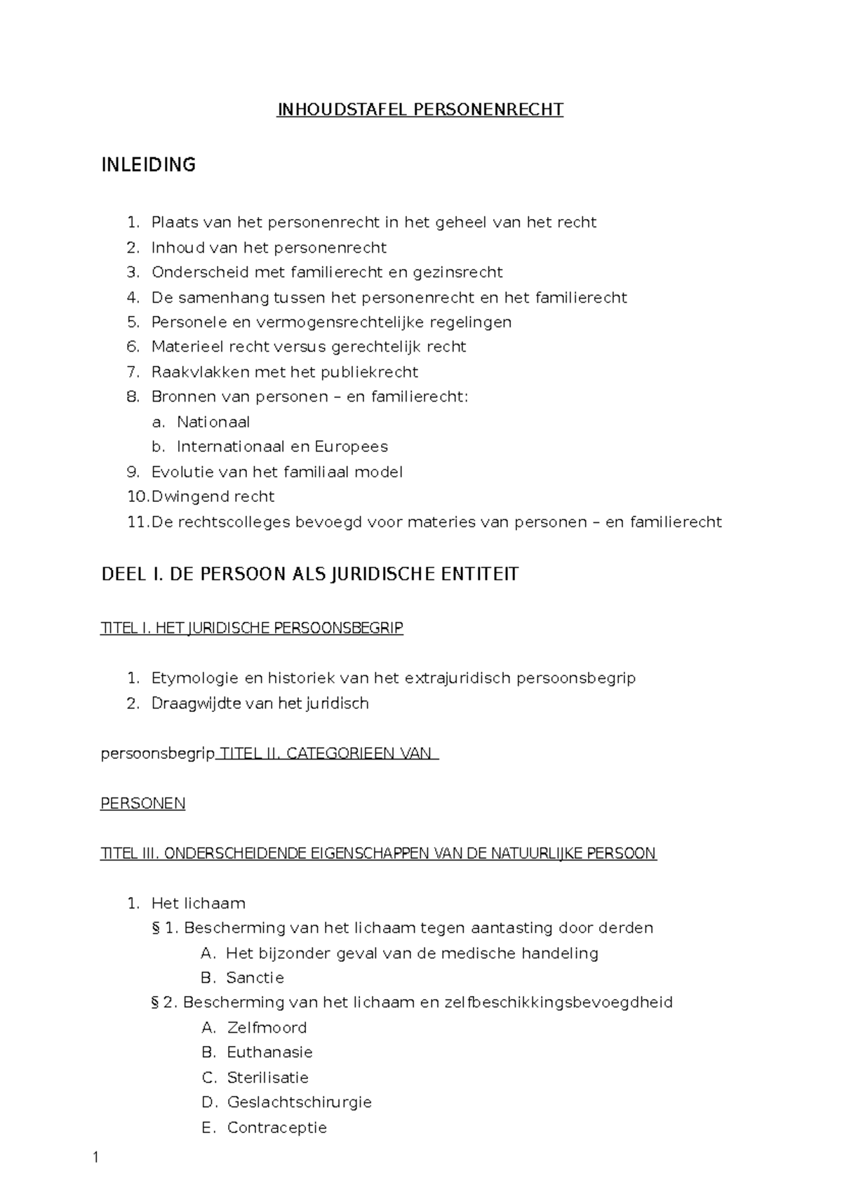 Inhoudstafel Personenrecht - INHOUDSTAFEL PERSONENRECHT INLEIDING 1 ...