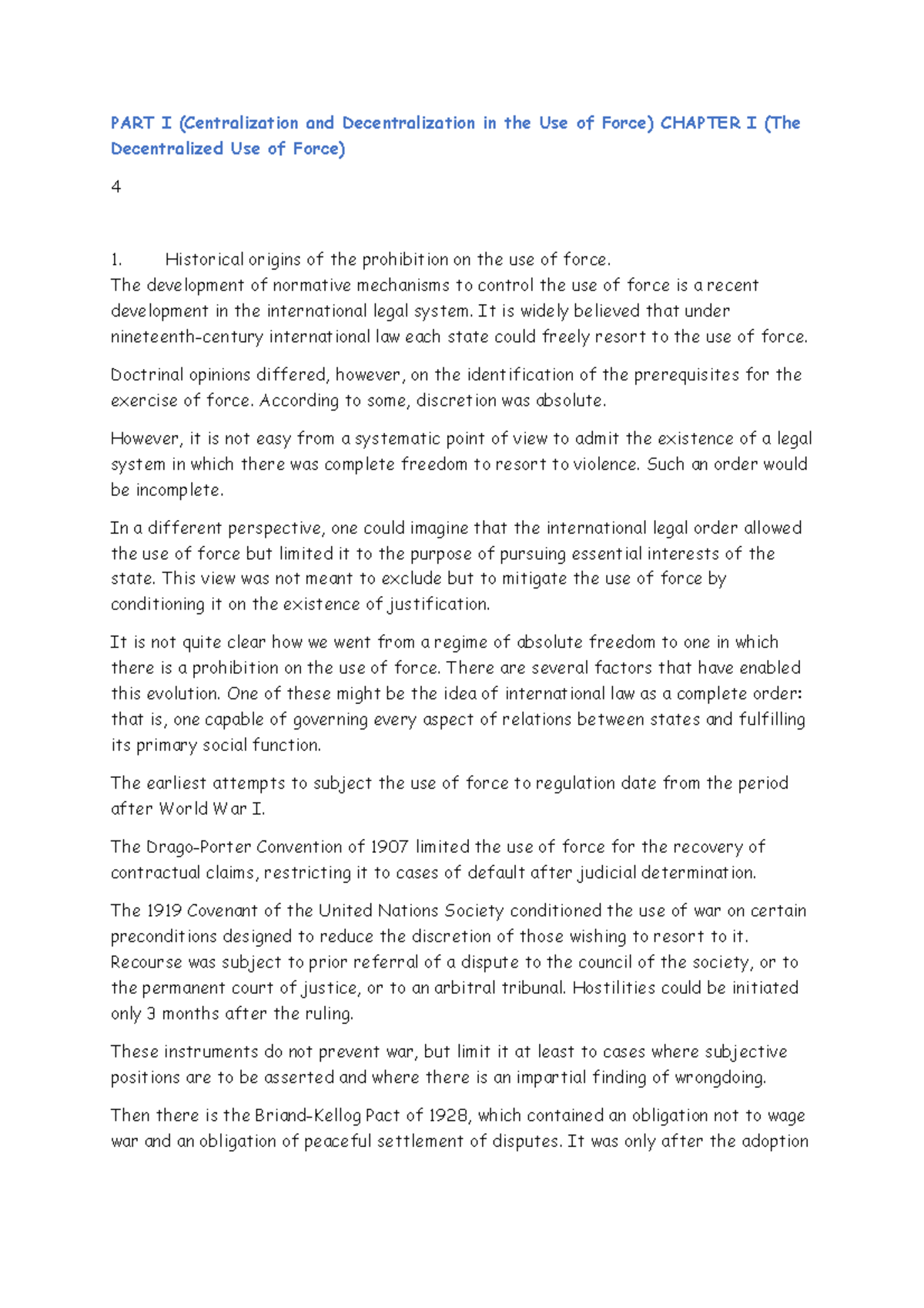 Chapter I (The Decentralized Use of Force) 2 - PART I (Centralization ...