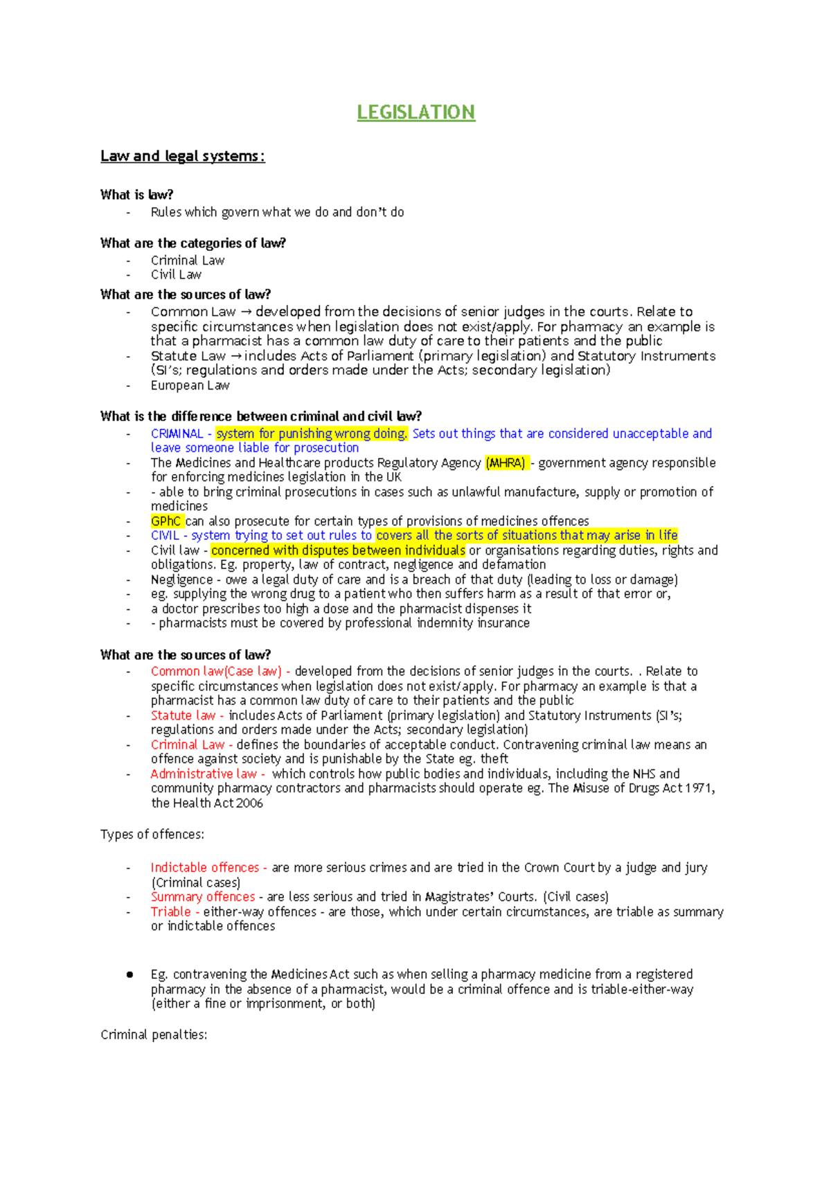 Law and legal systems lecture - LEGISLATION Law and legal systems: What ...