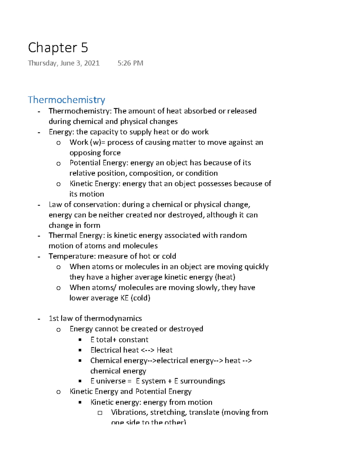 Chapter 4 - Gen Chem 1 Summer Course Pete Bell - Thermochemistry ...