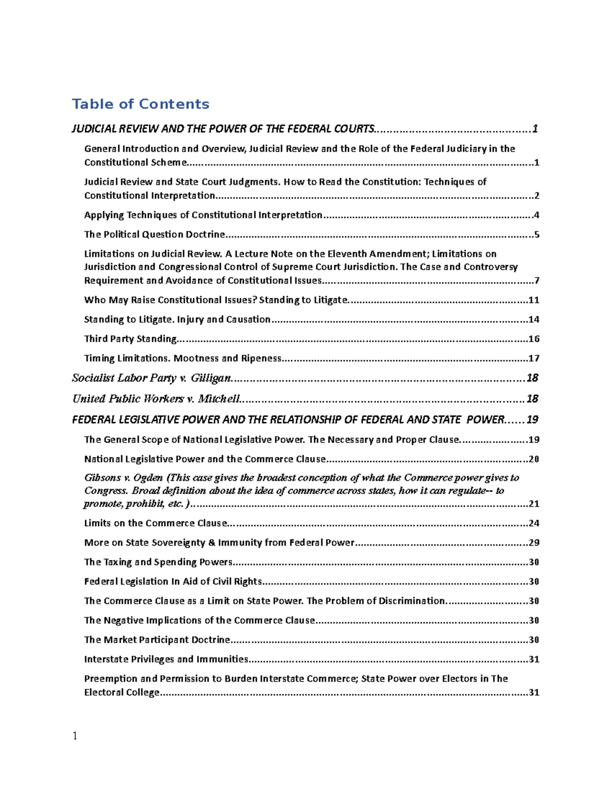 Constitutional LAW Outline - Table of Contents Limitations on Judicial ...