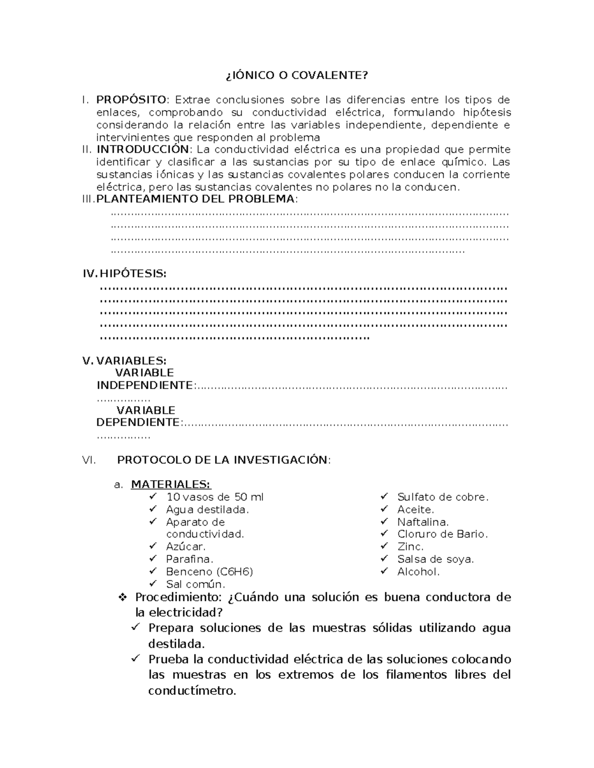 Separata prac lab eenlace io y co - ¿IÓNICO O COVALENTE? I. PROPÓSITO ...