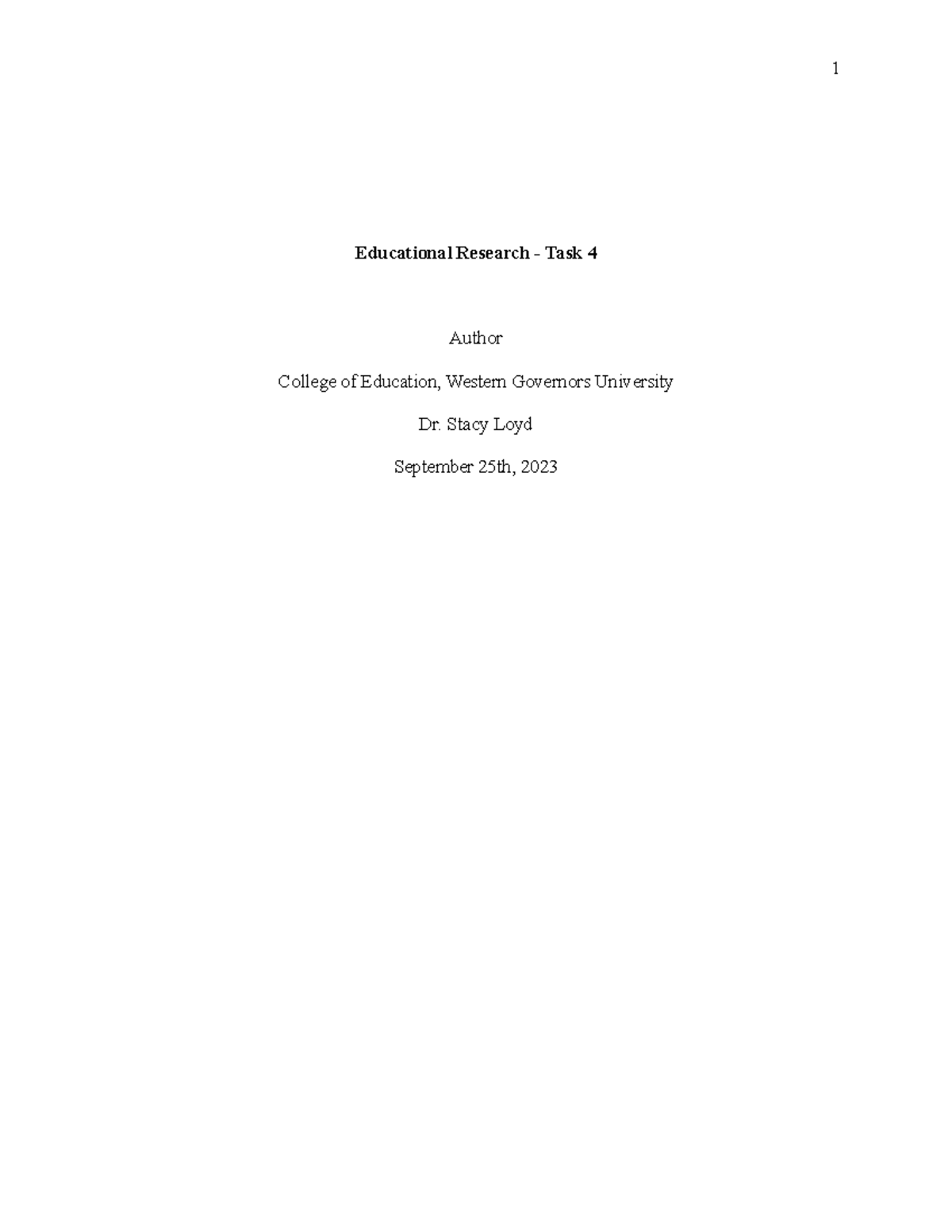 Educational Research - Task 4 - Stacy Loyd September 25th, 2023 ...