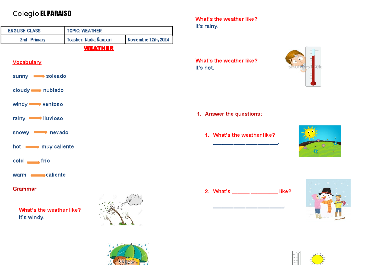 Weather 2° Grado 2024 - nrnngnrdn - Colegio EL PARAISO WEATHER ...