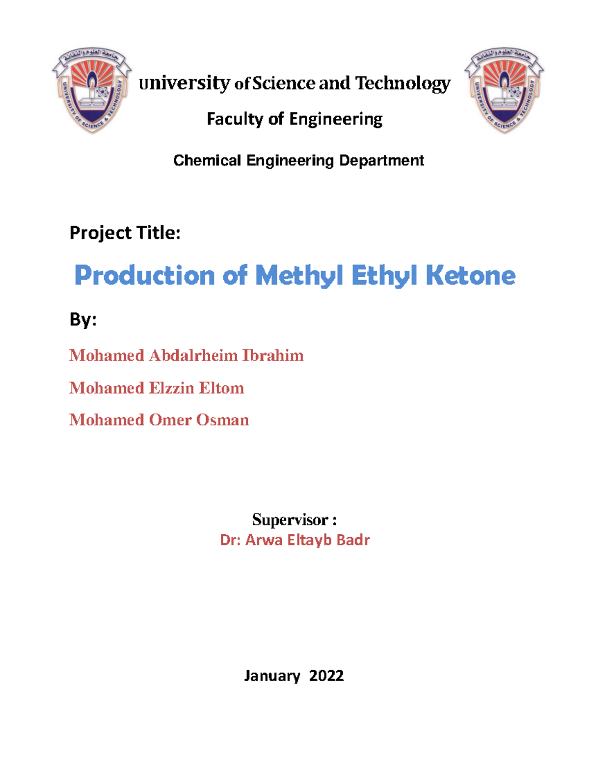 Production of Methyl Ethyl Ketone - I University of Science and ...
