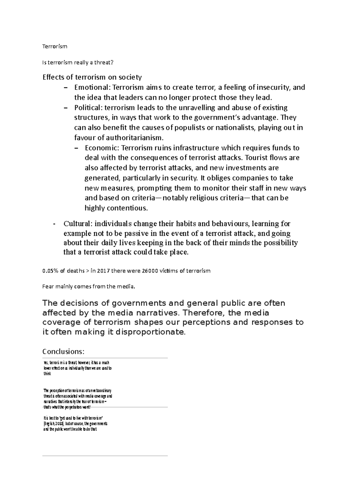 Terrorism - lecture notes - Terrorism Is terrorism really a threat ...