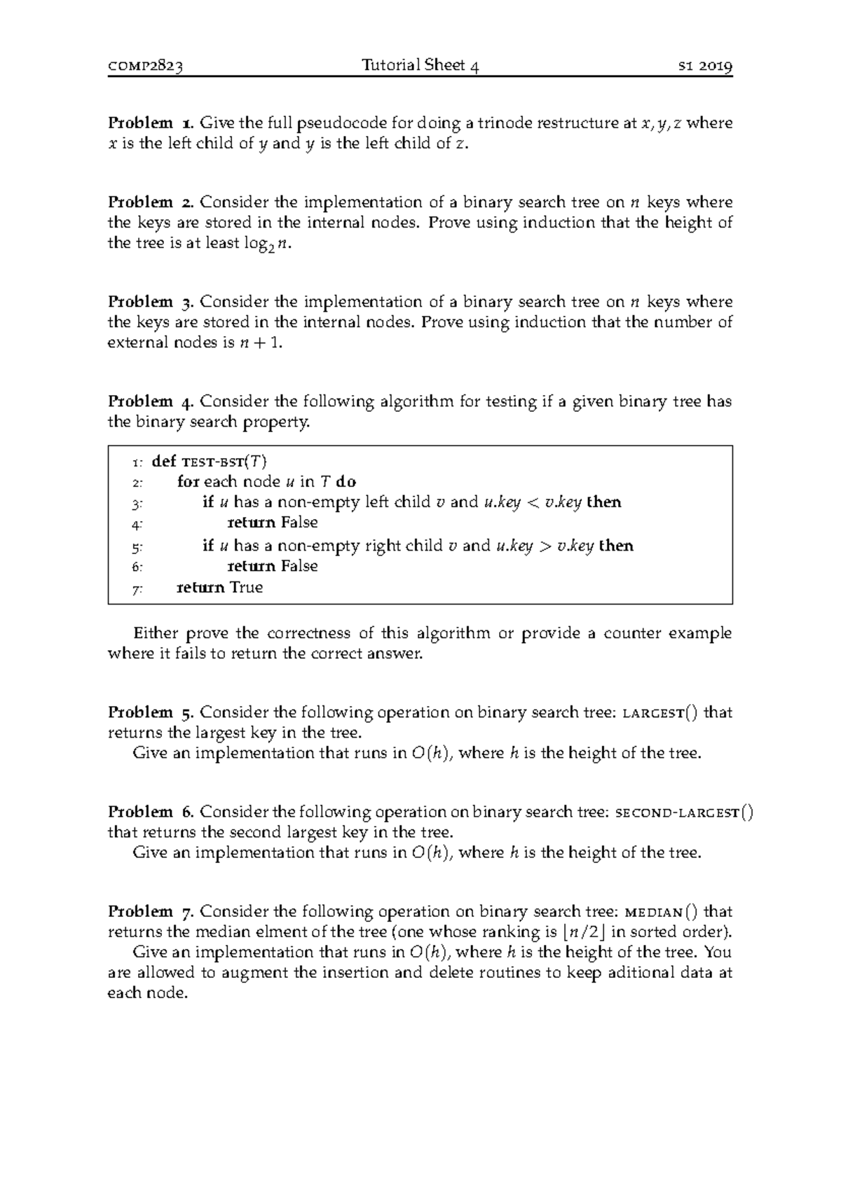 Week 4 - comp2823 tutorial 4 - comp2823 Tutorial Sheet 4 s1 2019 ...