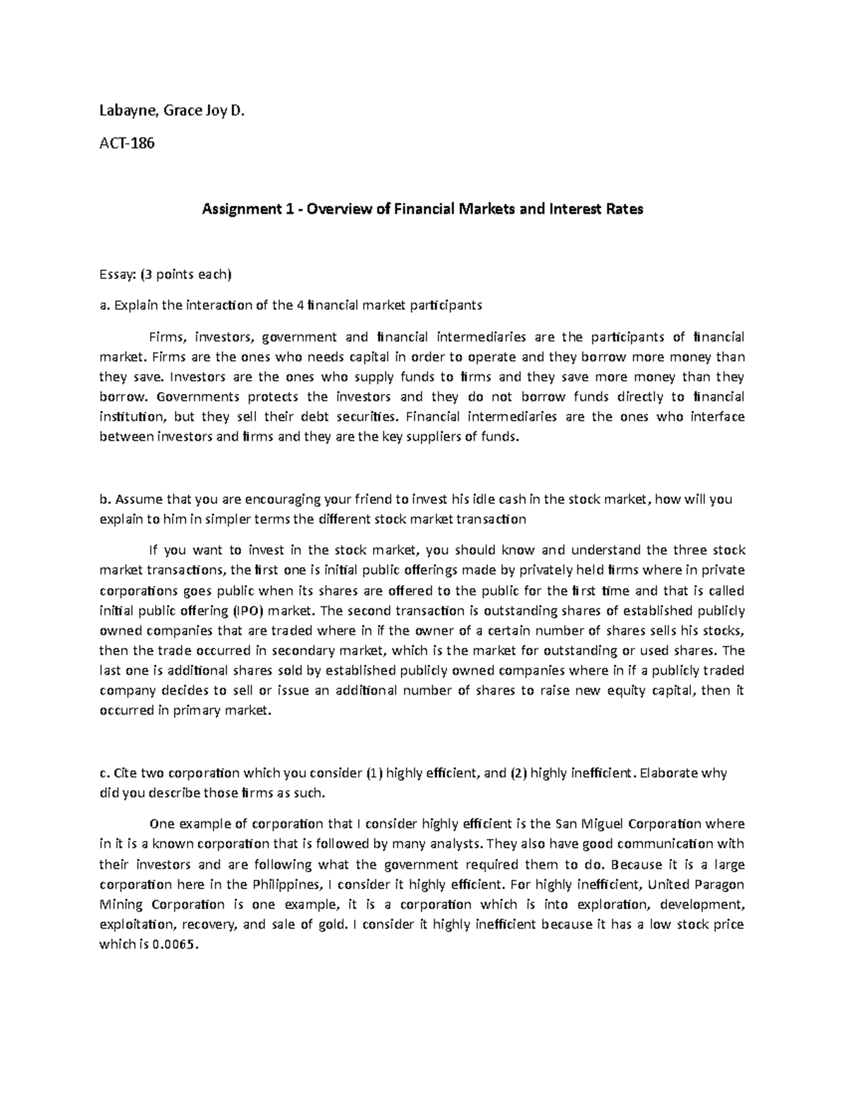 Labayne Assignment 1 - finmar - Labayne, Grace Joy D. ACT- Assignment 1 ...