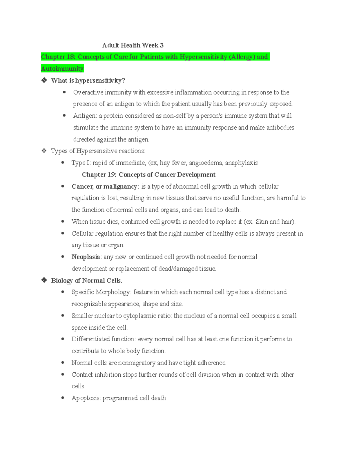 Adult Health Week 3 - lecture notes - Adult Health Week 3 Chapter 18 ...
