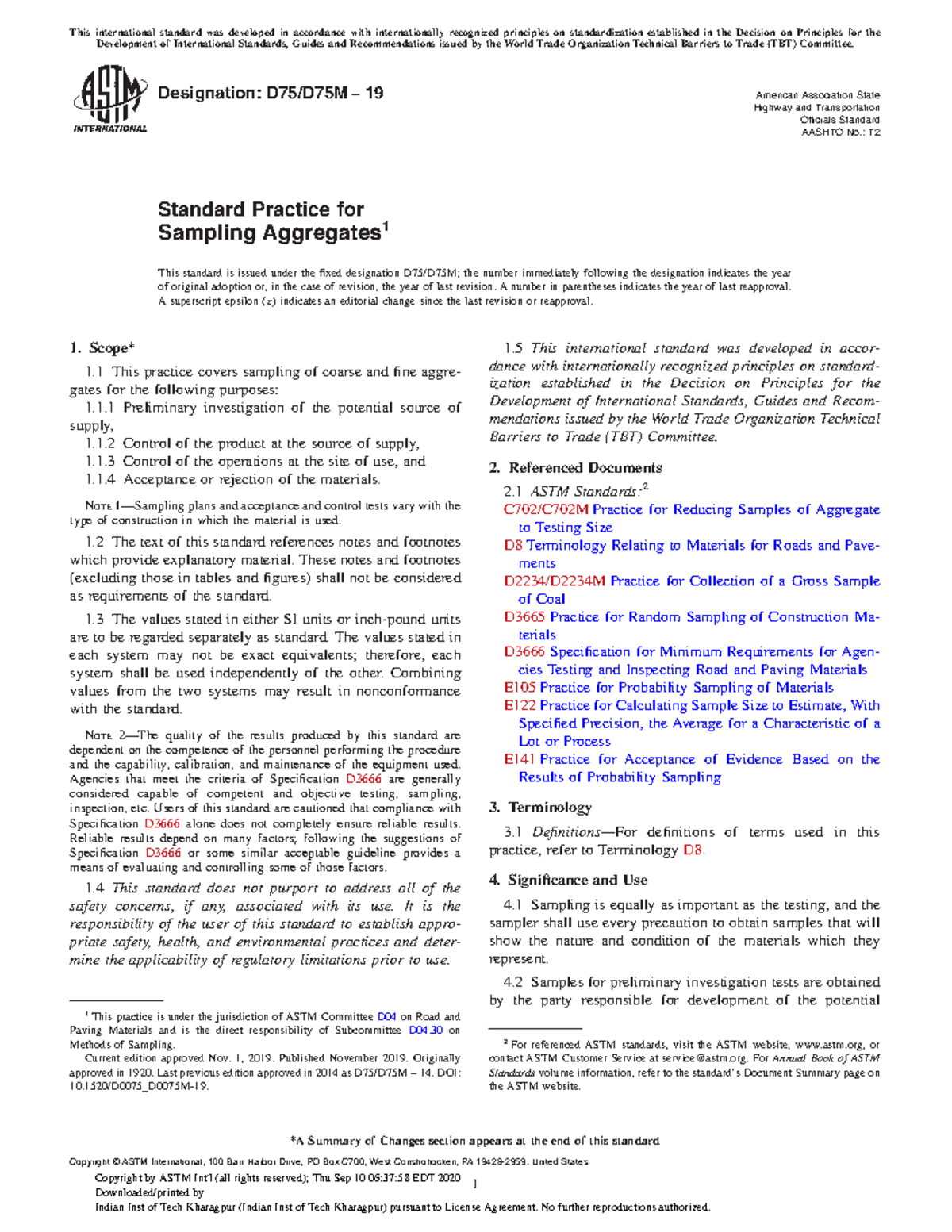 ASTM D75D75M-19 Standard Practice for Sampling Aggregates - Designation ...