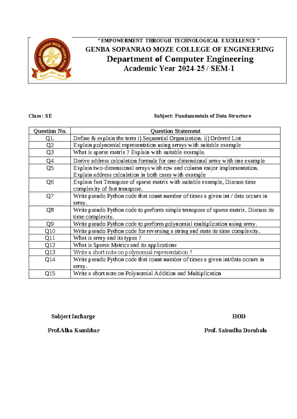 QB-unit 1 - Question Bank - “ EMPOWERMENT THROUGH TECHNOLOGICAL ...