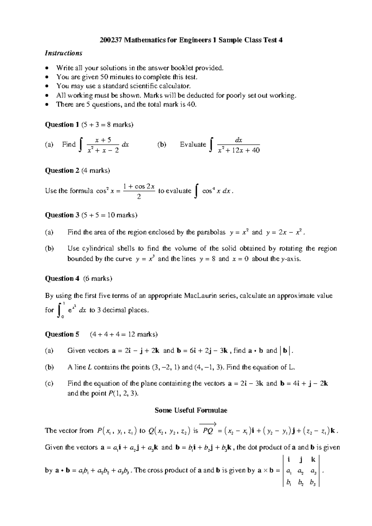 Sample Class Test 4 - You are given 50 minutes to complete this test ...