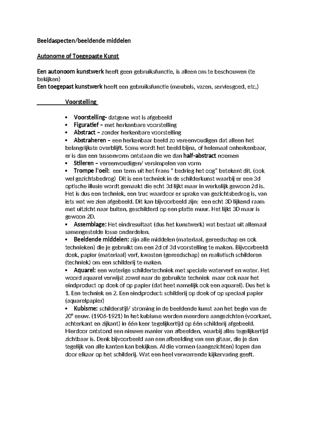 Beeldende begrippen, Beeldaspecten toets klas 2 periode 3 ...