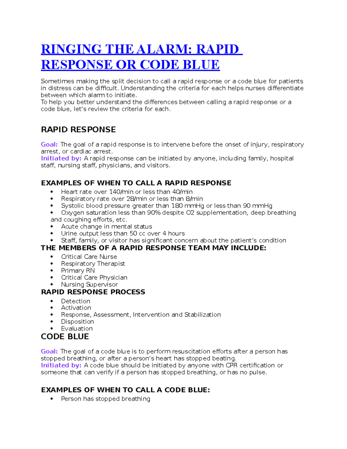 Ringing THE Alarm 2 - notes - RINGING THE ALARM: RAPID RESPONSE OR CODE ...