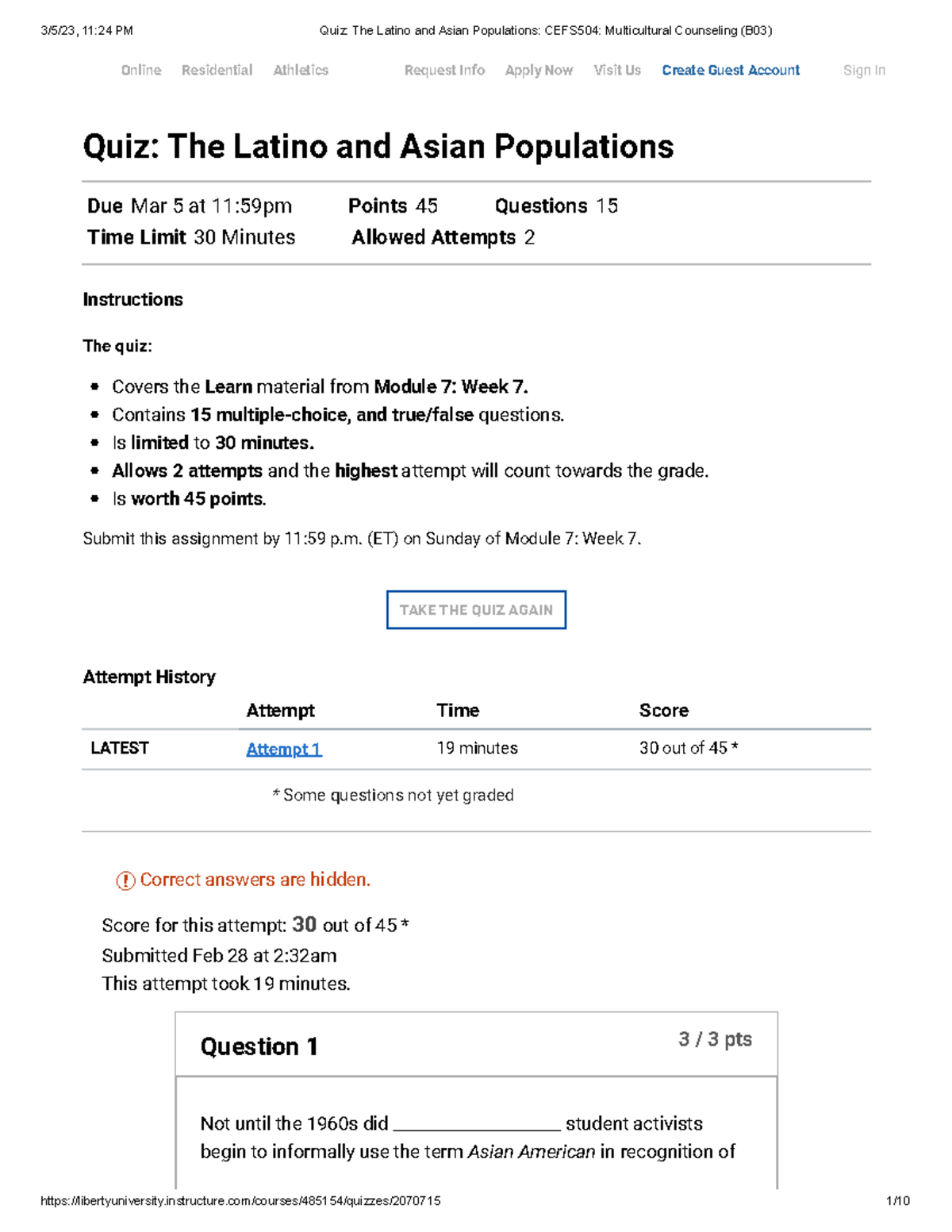 Quiz The Latino and Asian Populations CEFS504 Multicultural Counseling ...