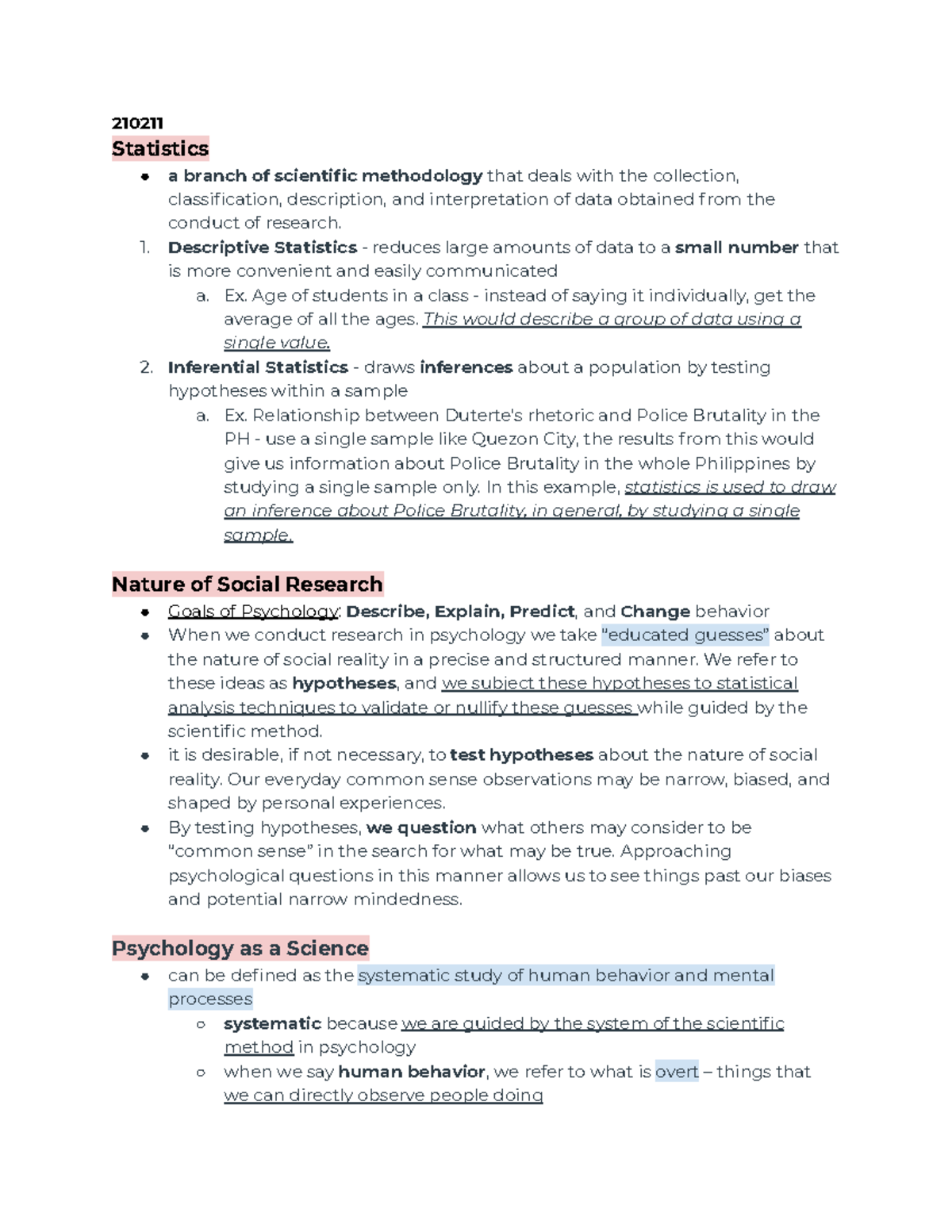 PSYC 90.01 (Pysc Stat) Notes - Psychological Statistics, Lec - ANTEO ...