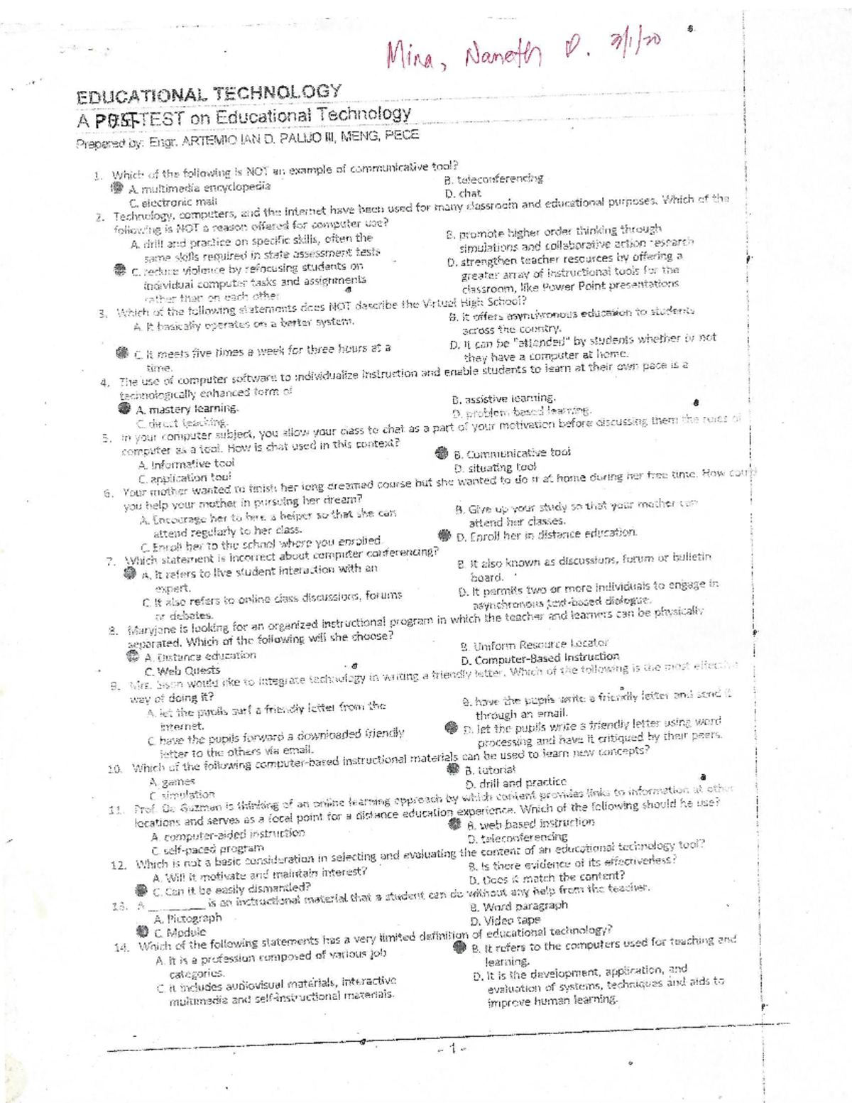 Scan Post Test Ed Tech - Answer Drill - Educational Technology - Studocu