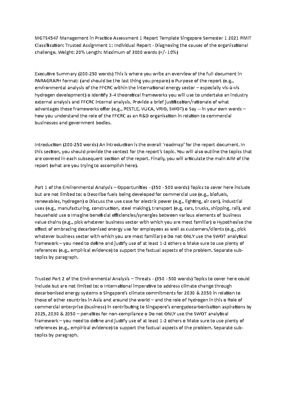 Management in Practice Assessment 1 Report Template - Weight: 20% ...