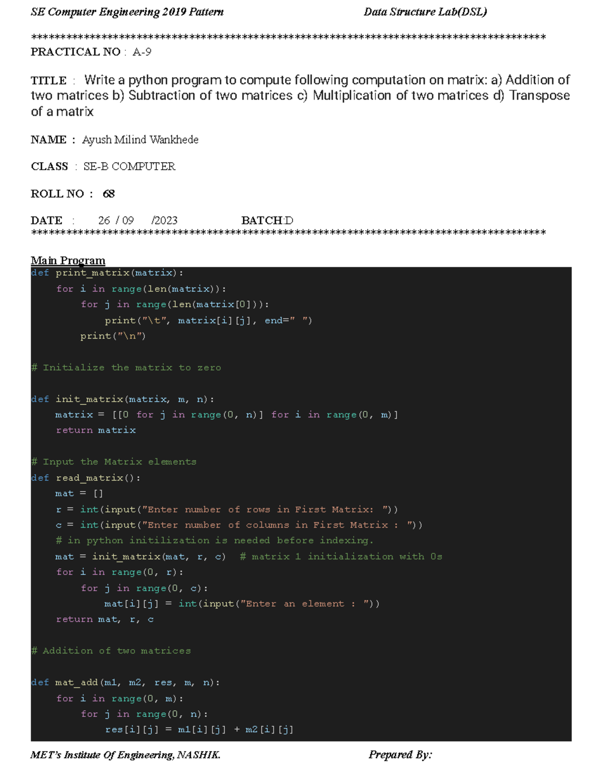 Prac A-9 - dsl practical - - Studocu
