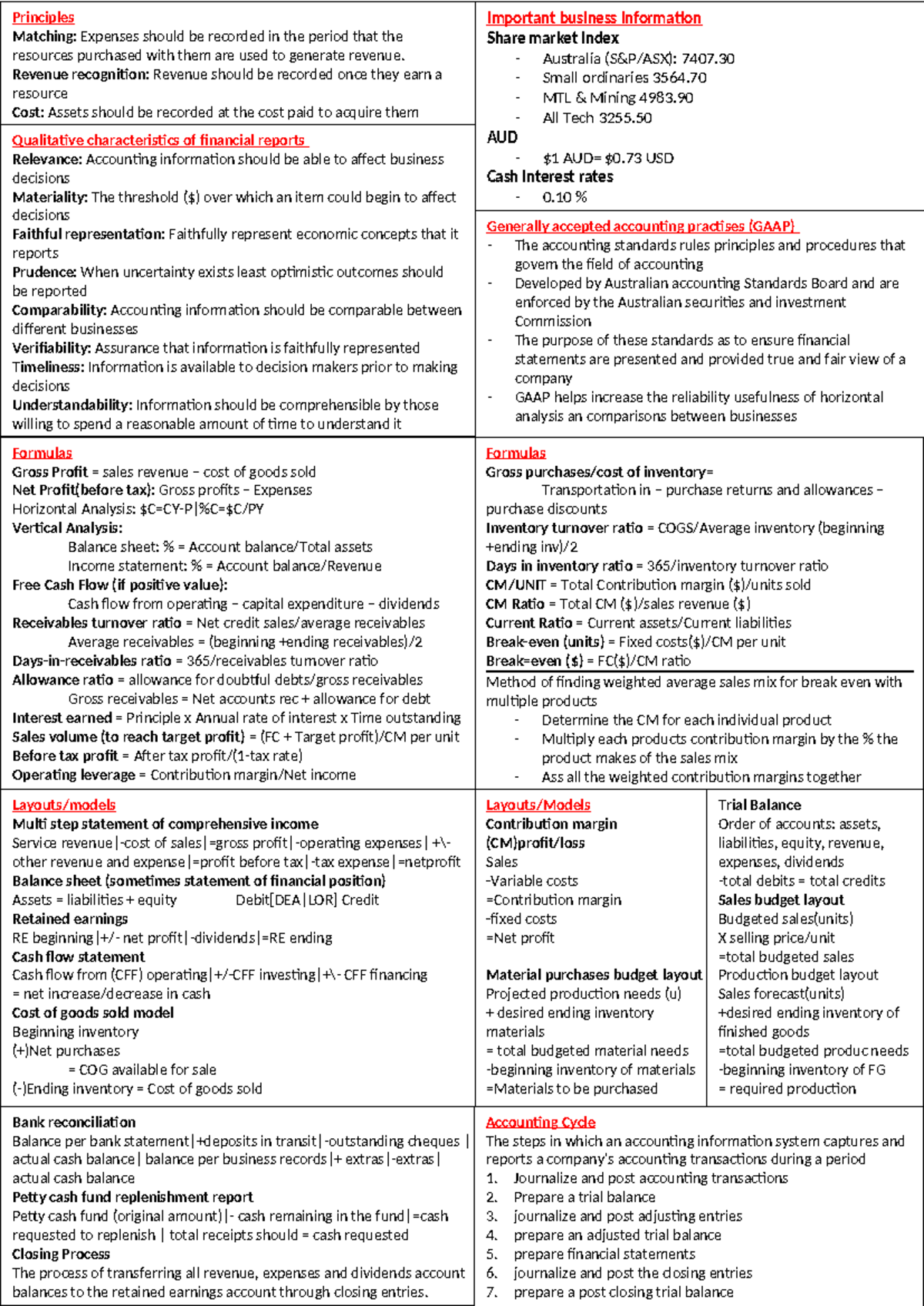 Accounting A Final Exam Note sheet - Pr Principles Matching: Expenses ...