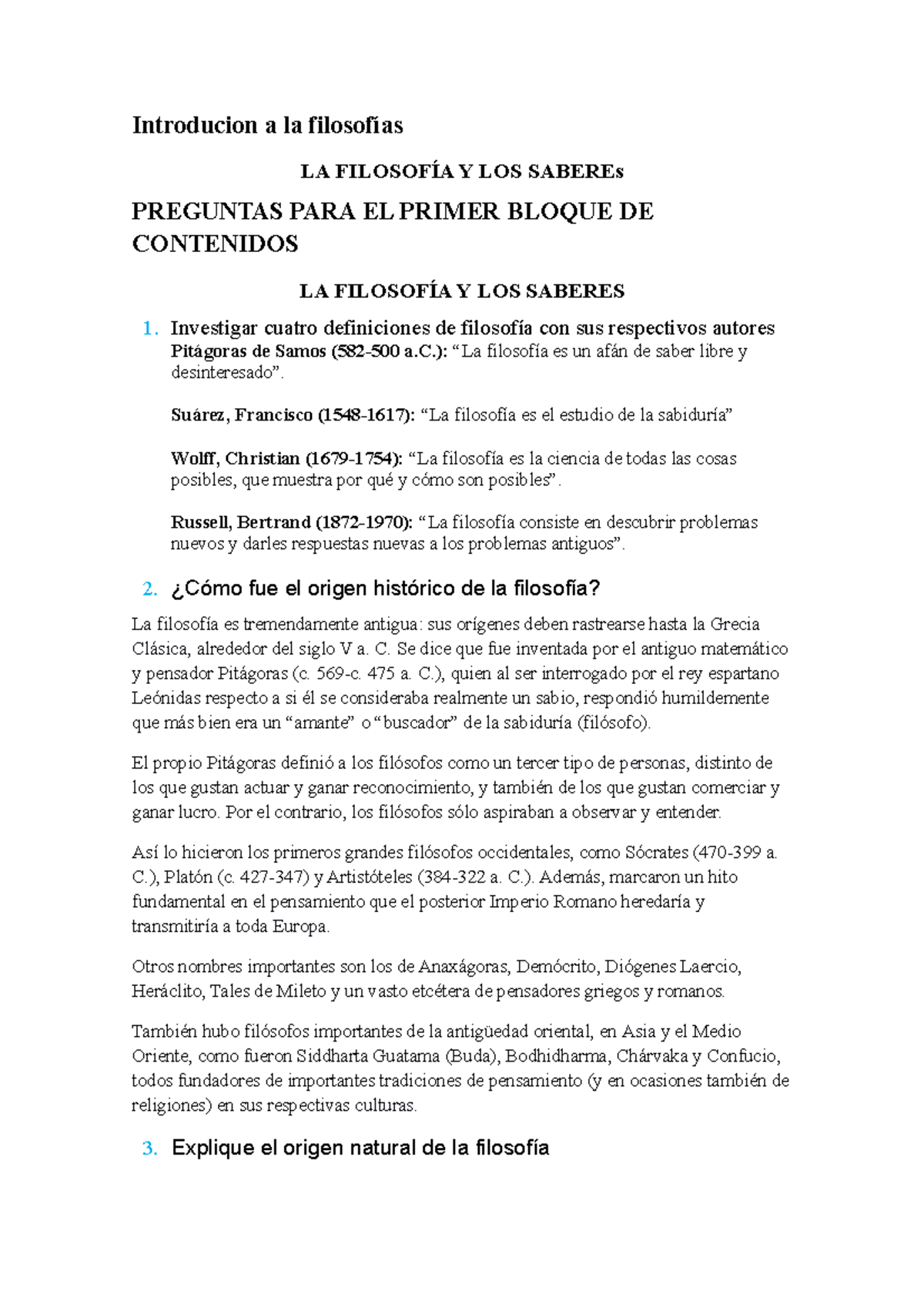 Preguntas PARA EL Primer Bloque DE Contenidos - Introducion a la ...