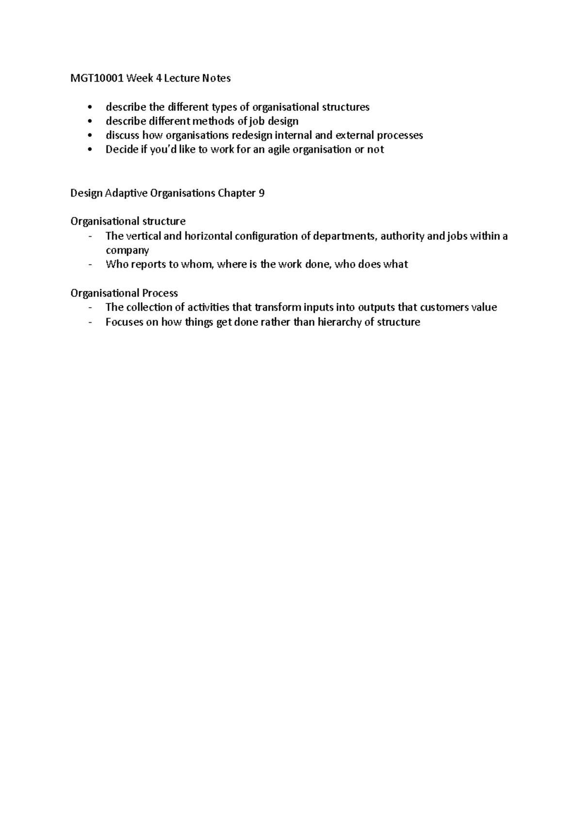 Mgt10001 Week 4 Lecture Notes Mgt10001 Week 4 Lecture Notes Describe The Different Types Of