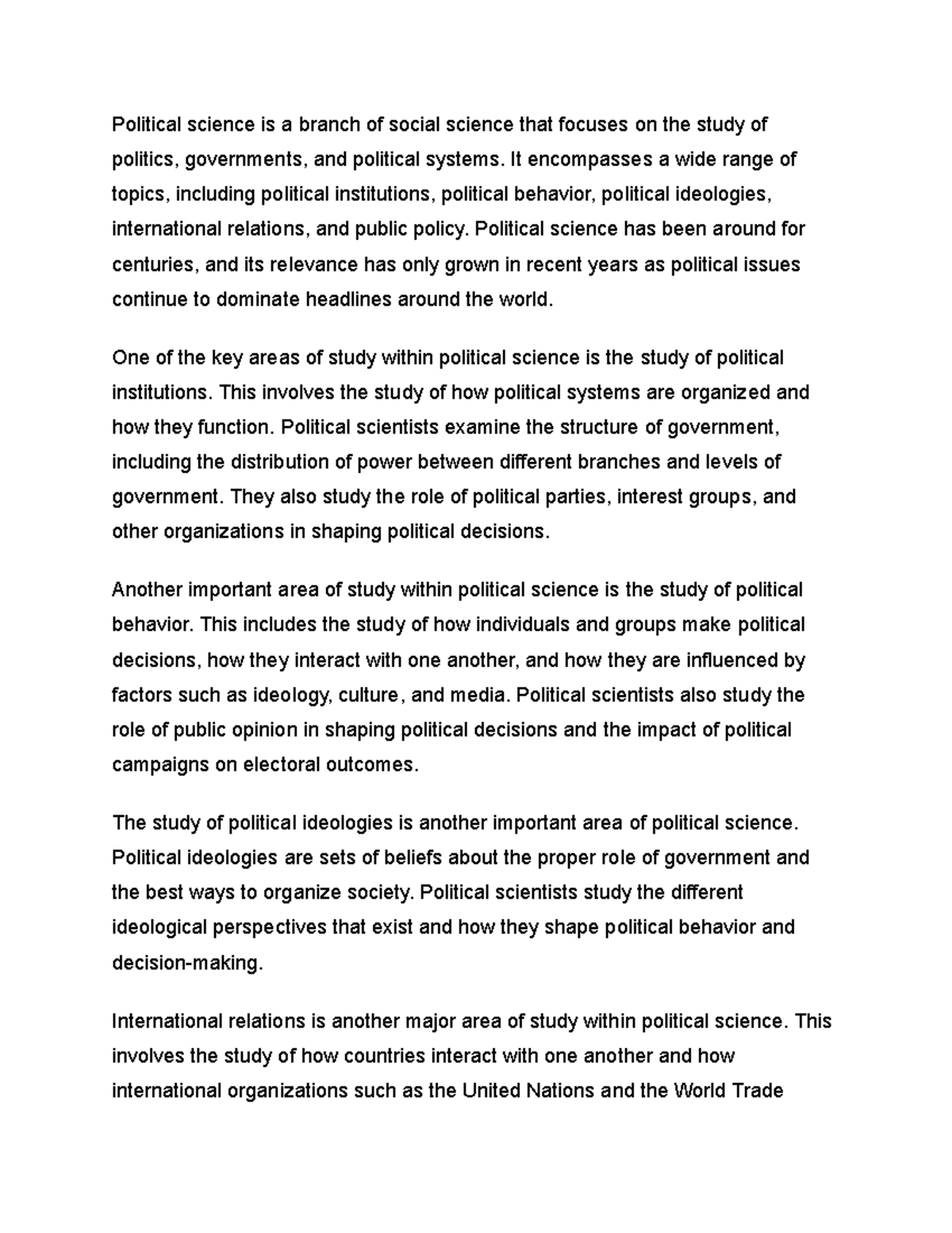 Studoc - class essay - Political science is a branch of social science ...