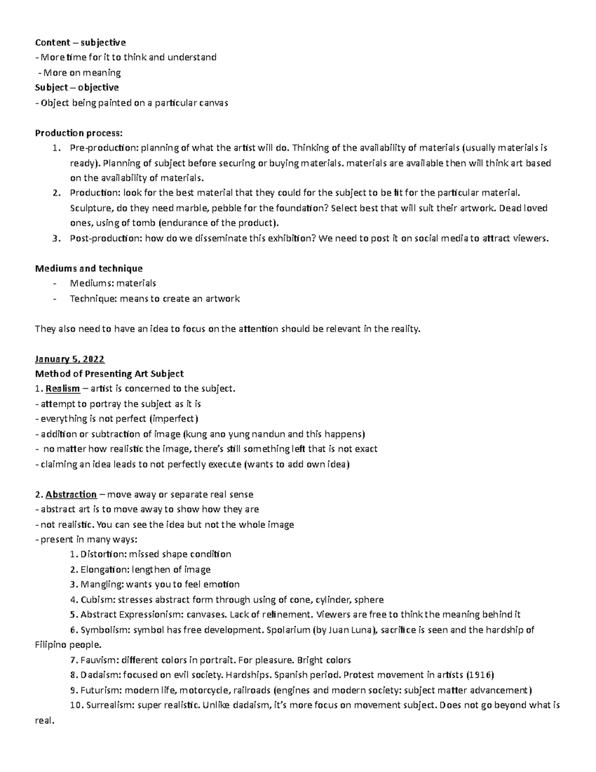 4th 5th module art aprreciation - Content – subjective More time for it ...