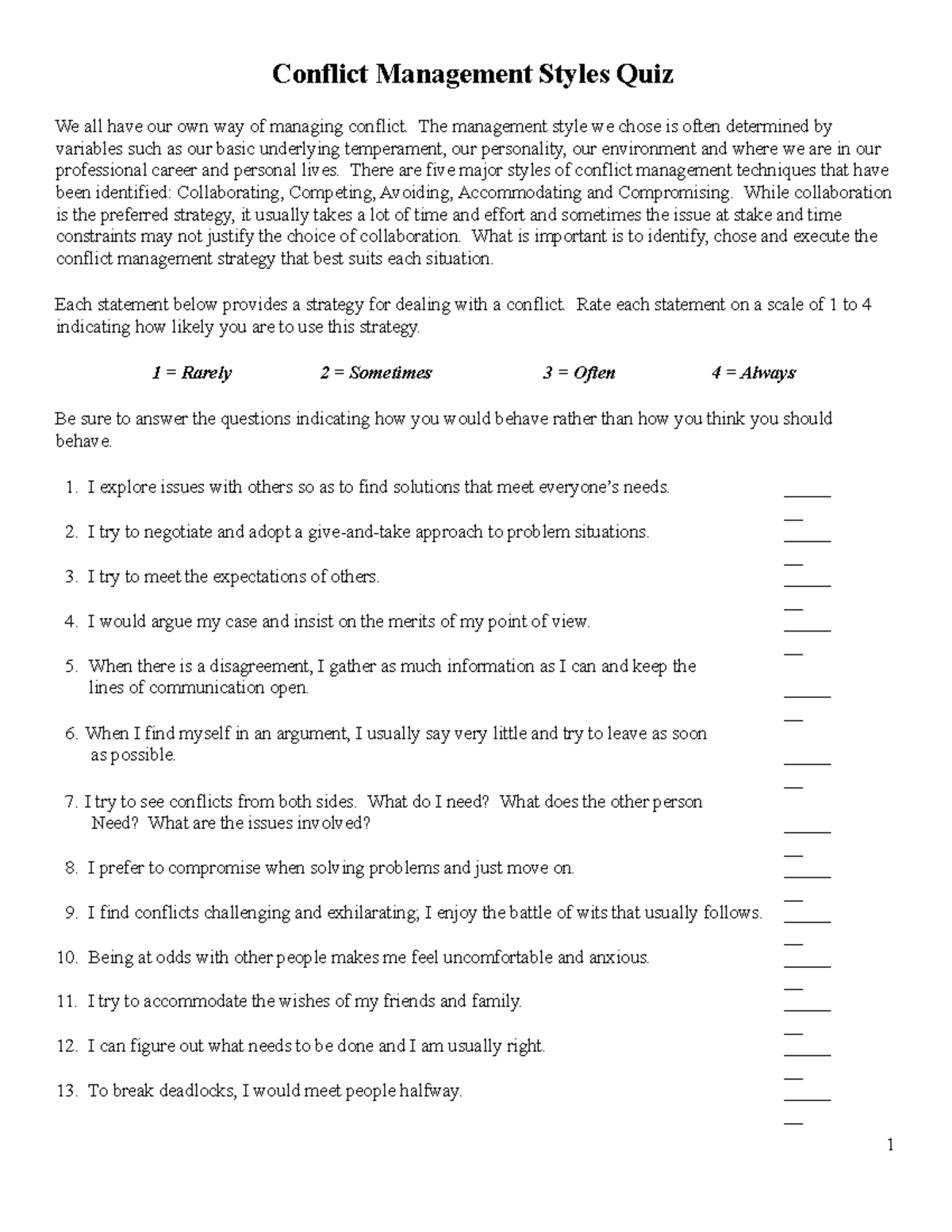 Conflict-management-styles-quiz - Conflict Management Styles Quiz We ...