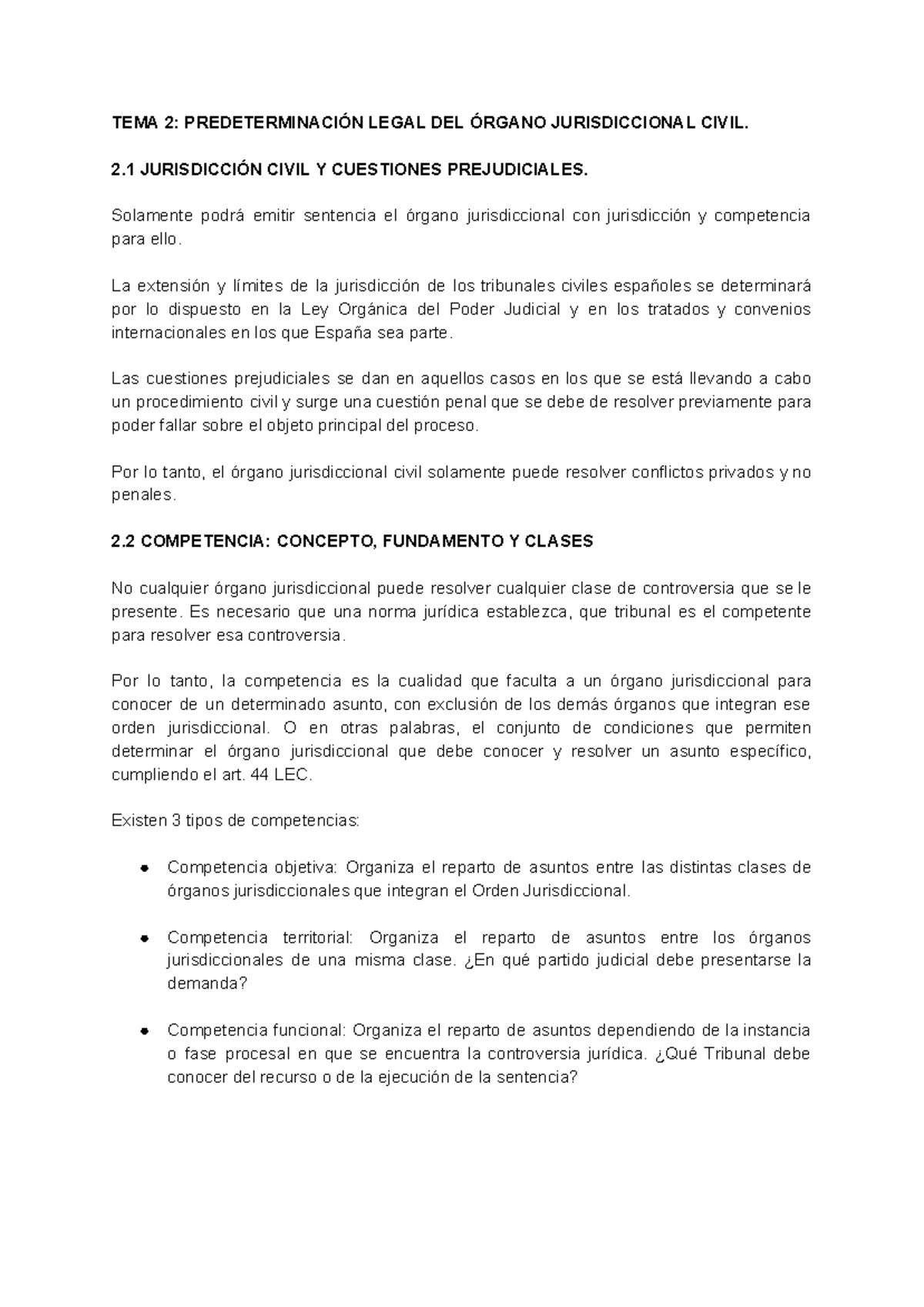 TEMA 2 Procesal - Apuntes 2 - TEMA 2: PREDETERMINACIÓN LEGAL DEL ÓRGANO ...