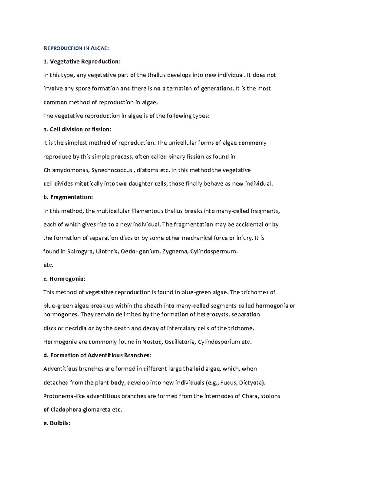 Reproduction of algae - REPRODUCTION IN ALGAE: 1. Vegetative ...