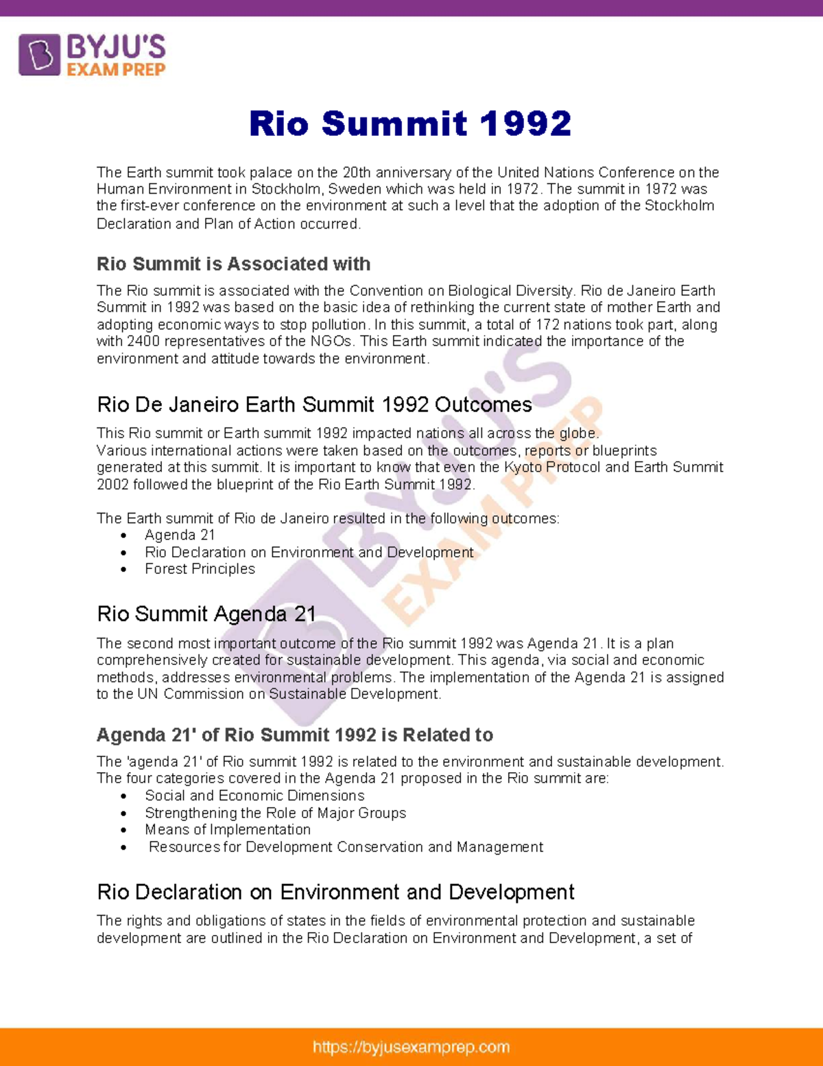Rio summit 1992 upsc notes 22 - Rio Summit 1992 The Earth summit took ...