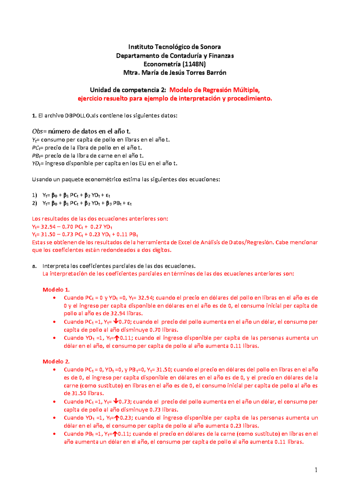 Ejercicio de Pollo Resuelto con interpretaciones - Instituto ...