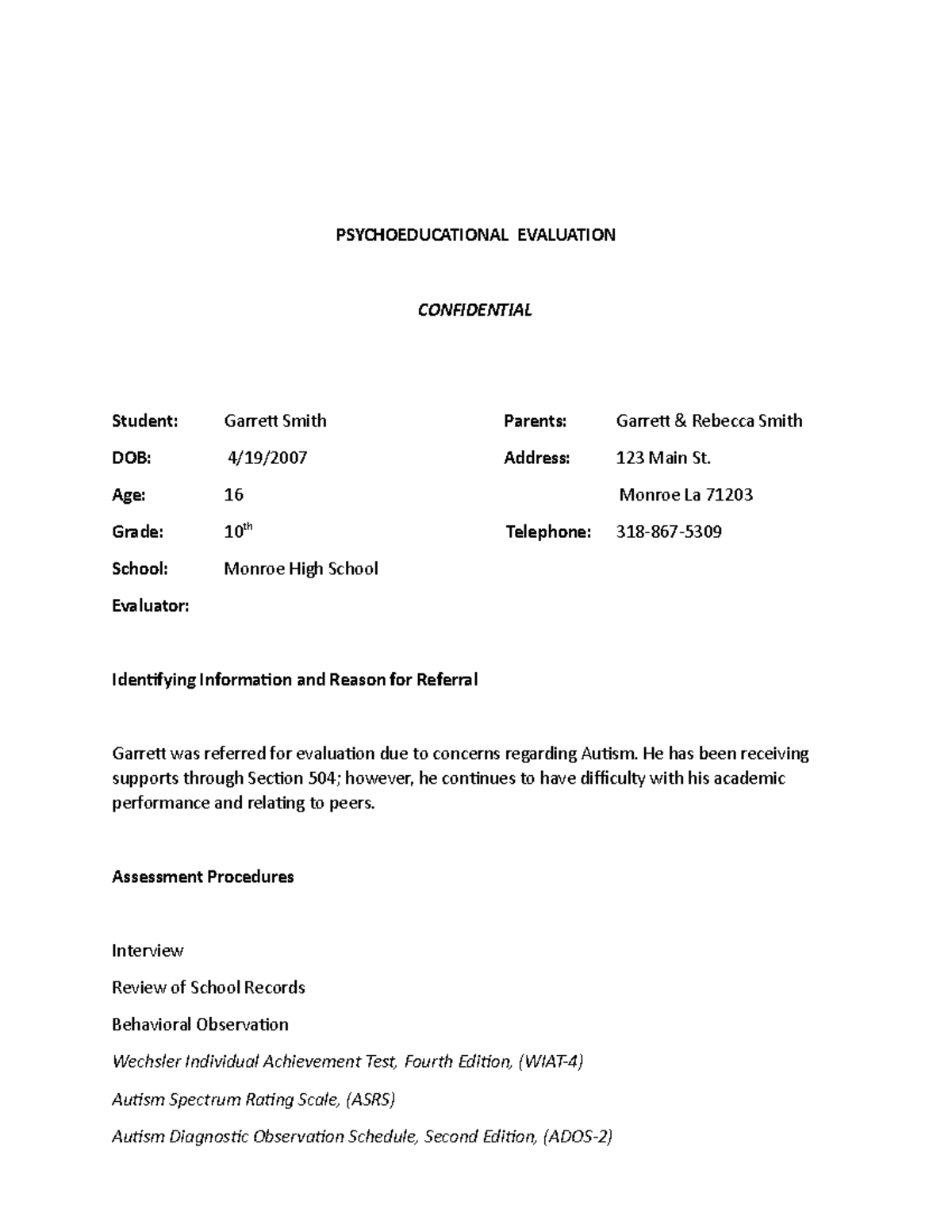 Garrett Smith Final Report Draft Assignment - CONFIDENTIAL Student ...