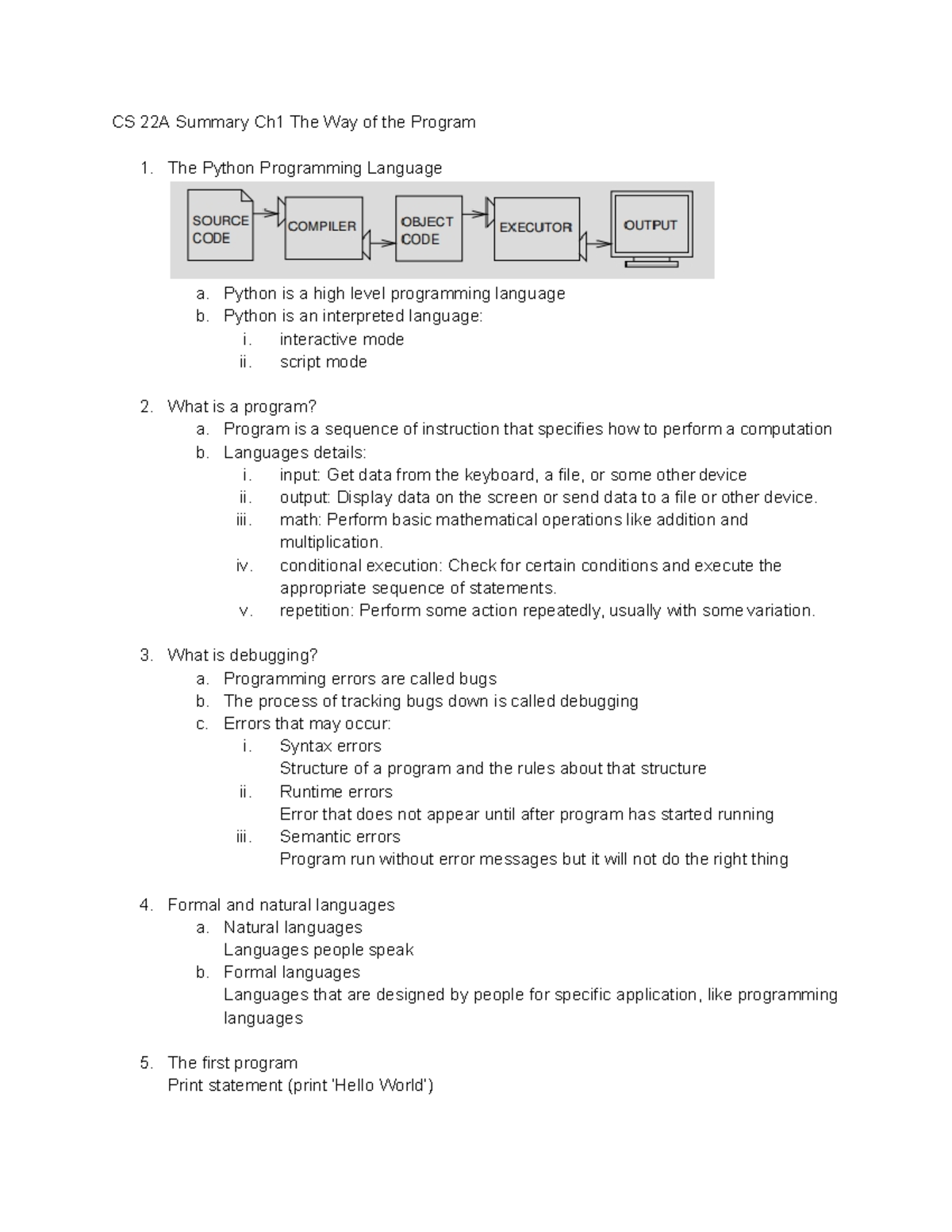 CS 22A Summary Ch1 Python Is A High Level Programming Language B
