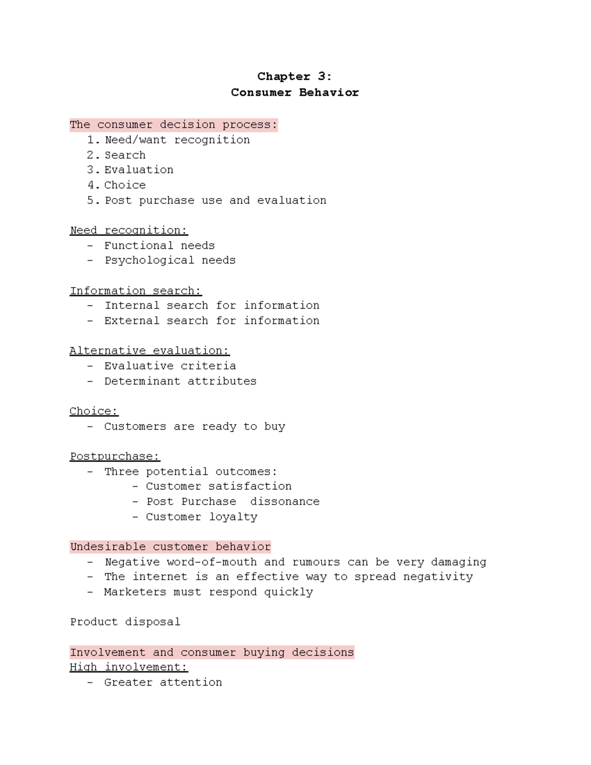 Chapter 3 - Chapter 3: Consumer Behavior The consumer decision process ...