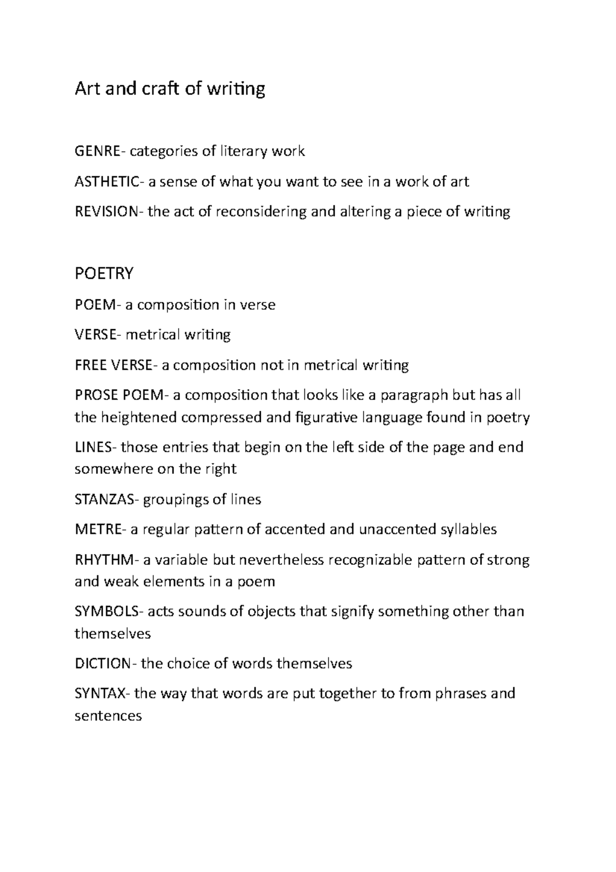 Art and craft of writing - Art and craft of writing GENRE- categories ...