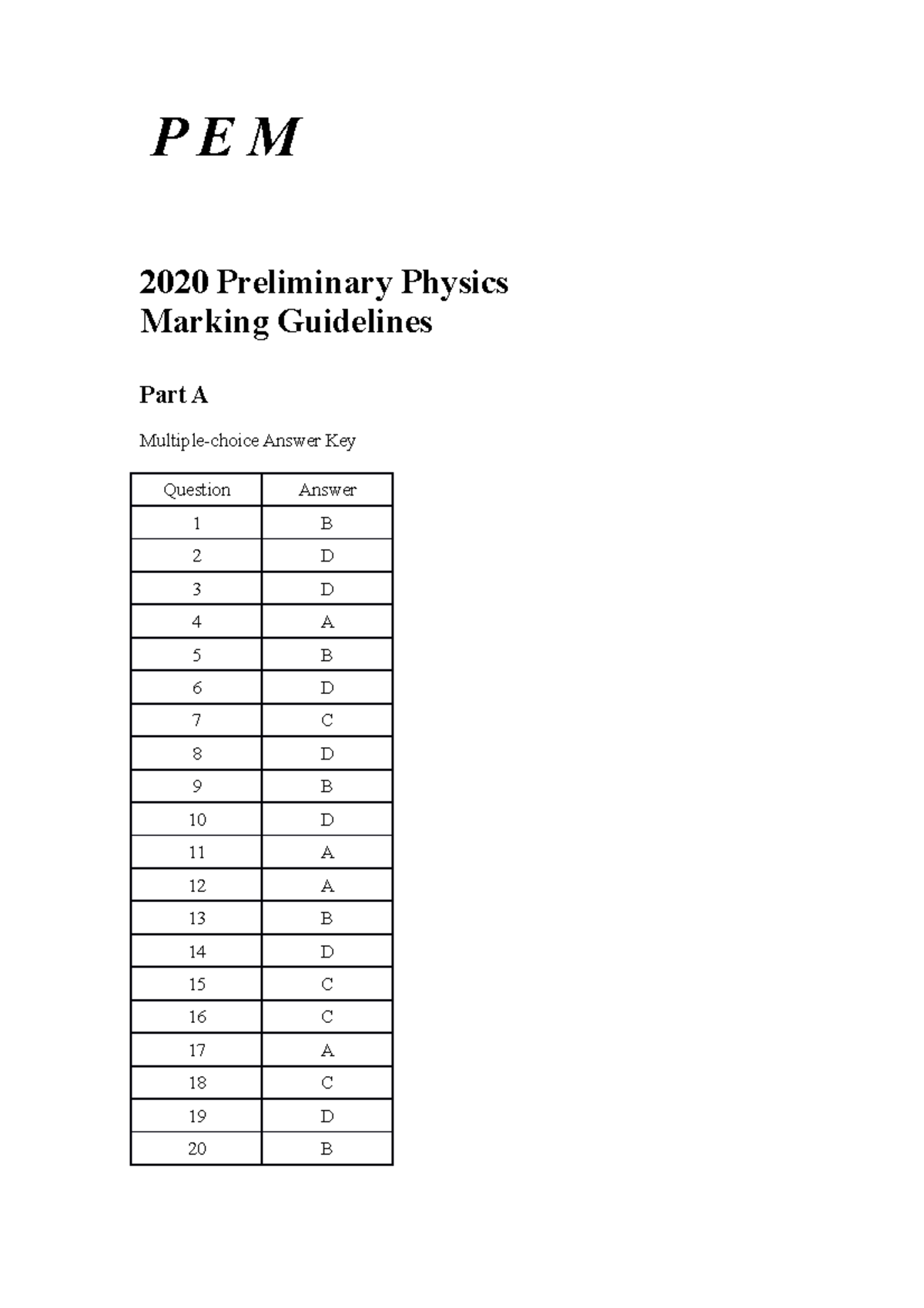 PEM 2020 Physics Preliminary Marking Guidelines - 2020 Preliminary ...