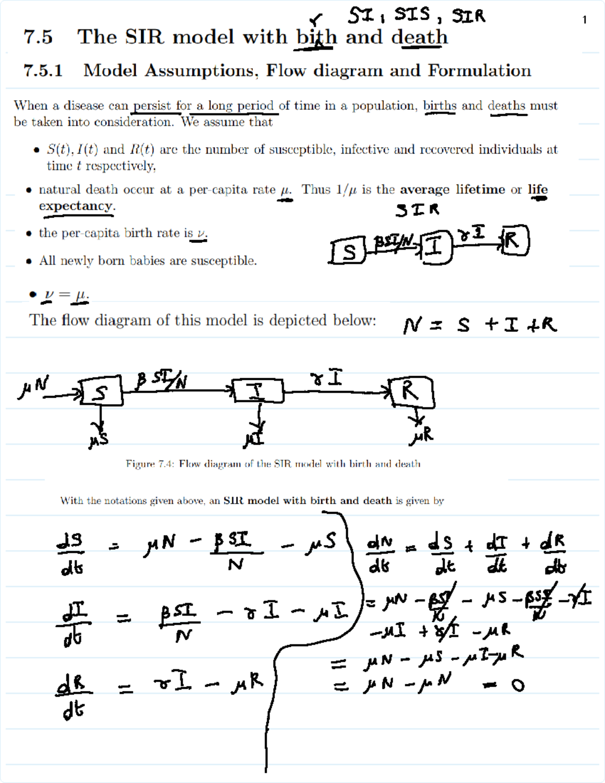 MAT312 Lesson 15 SIR with births and deaths - SI, SIS, SIR 1 7 The SIR ...