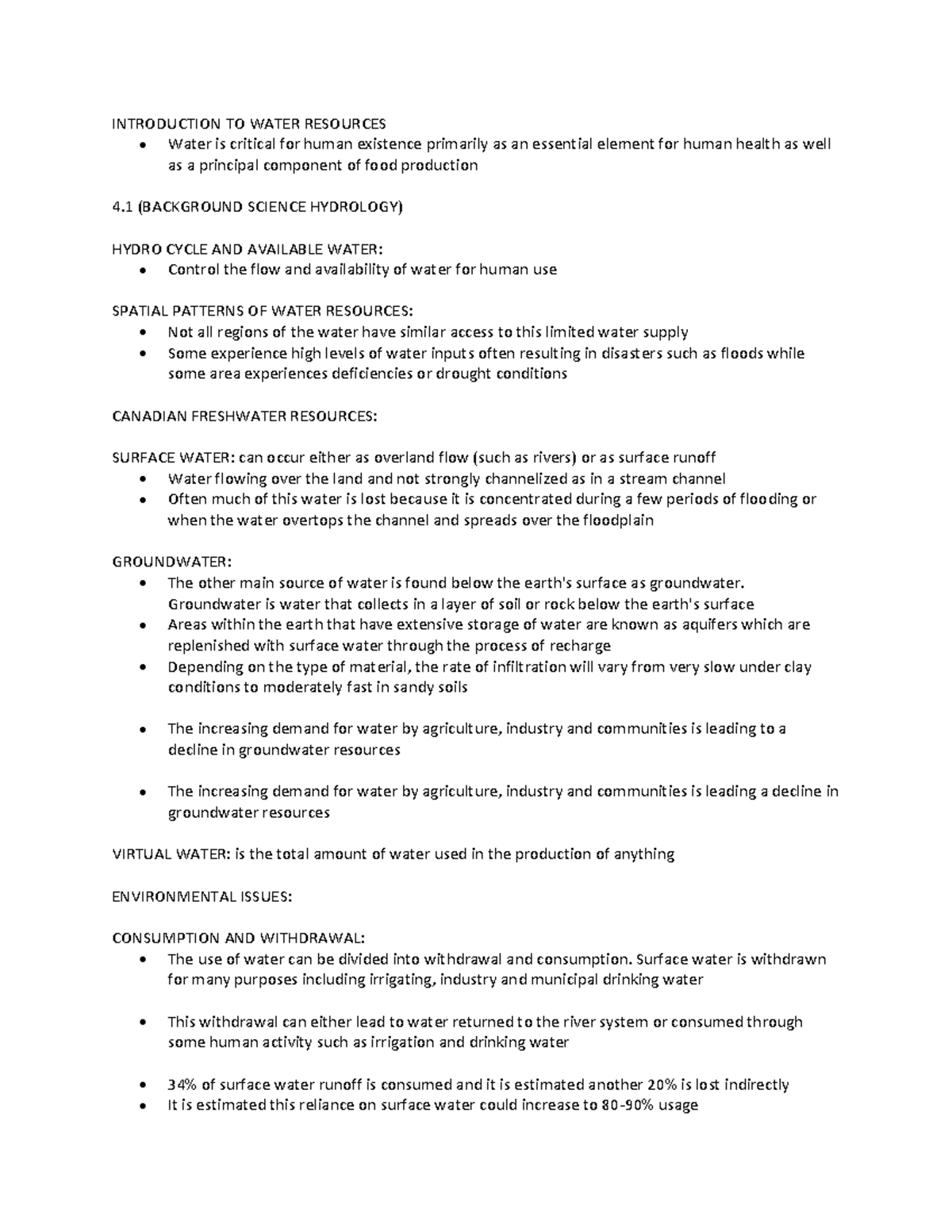 ES101(WEEK-4) - Weekly Notes - INTRODUCTION TO WATER RESOURCES Water is ...