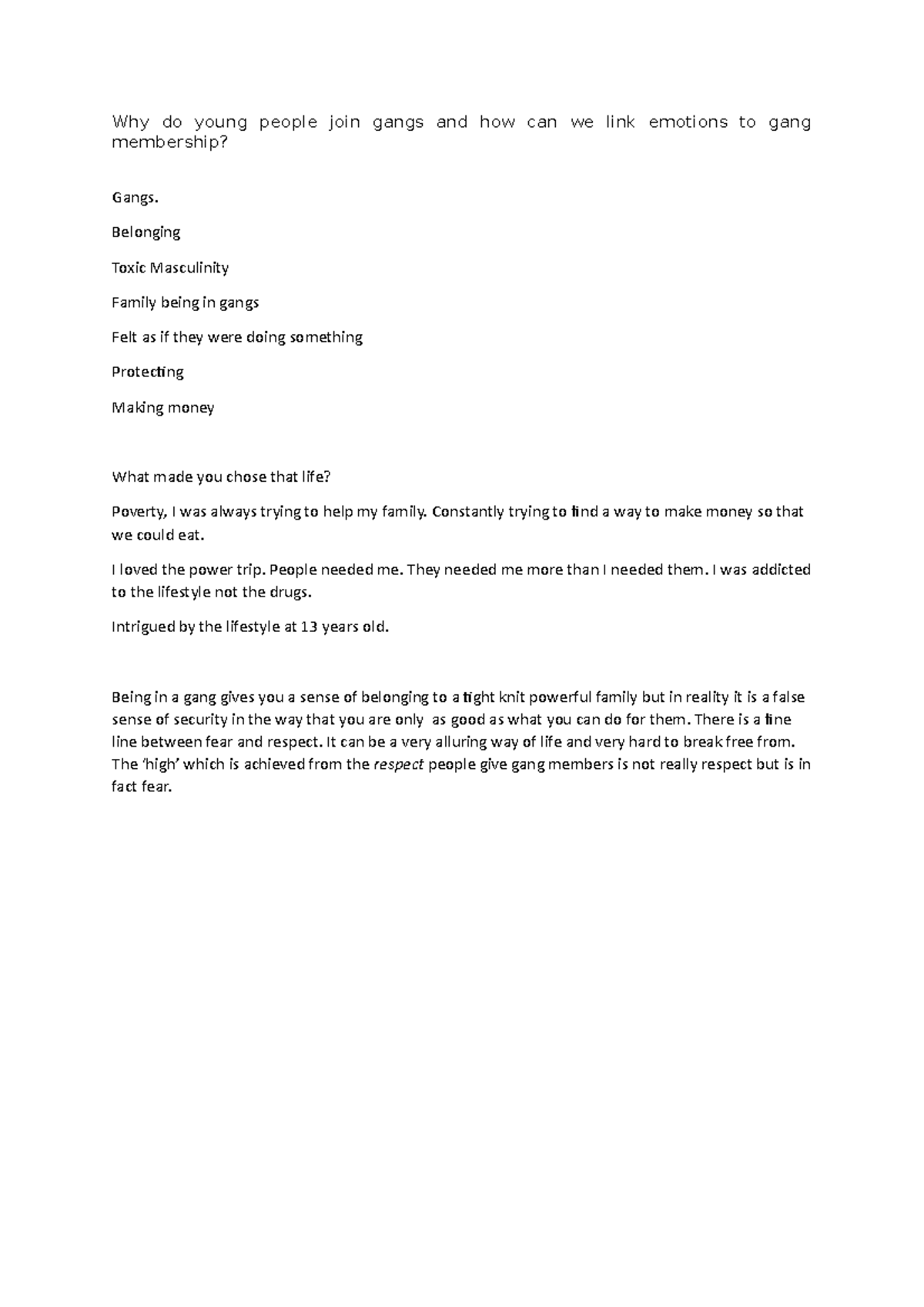 Gangs - Gang lecture notes - Why do young people join gangs and how can ...