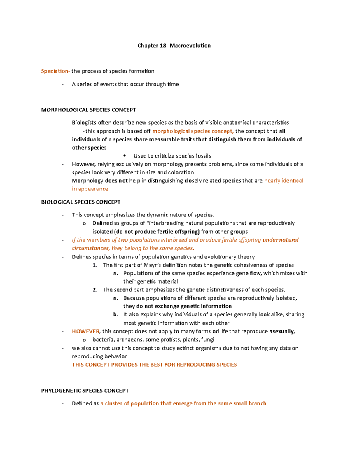 Chapter 18 - Lecture notes 4 - Chapter 18- Macroevolution Speciation ...