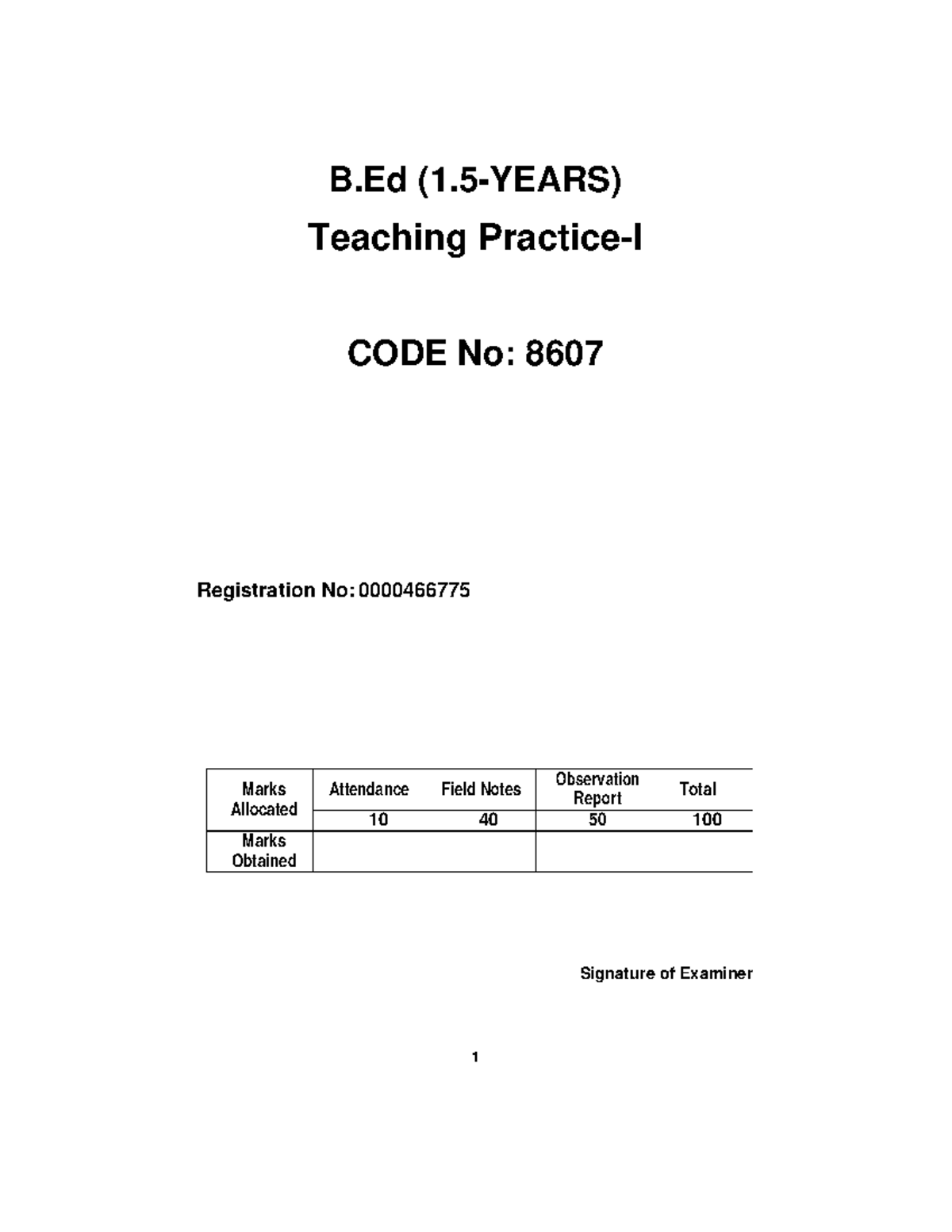Field Notes & Observation Report - B (1-YEARS) Teaching Practice-I CODE ...