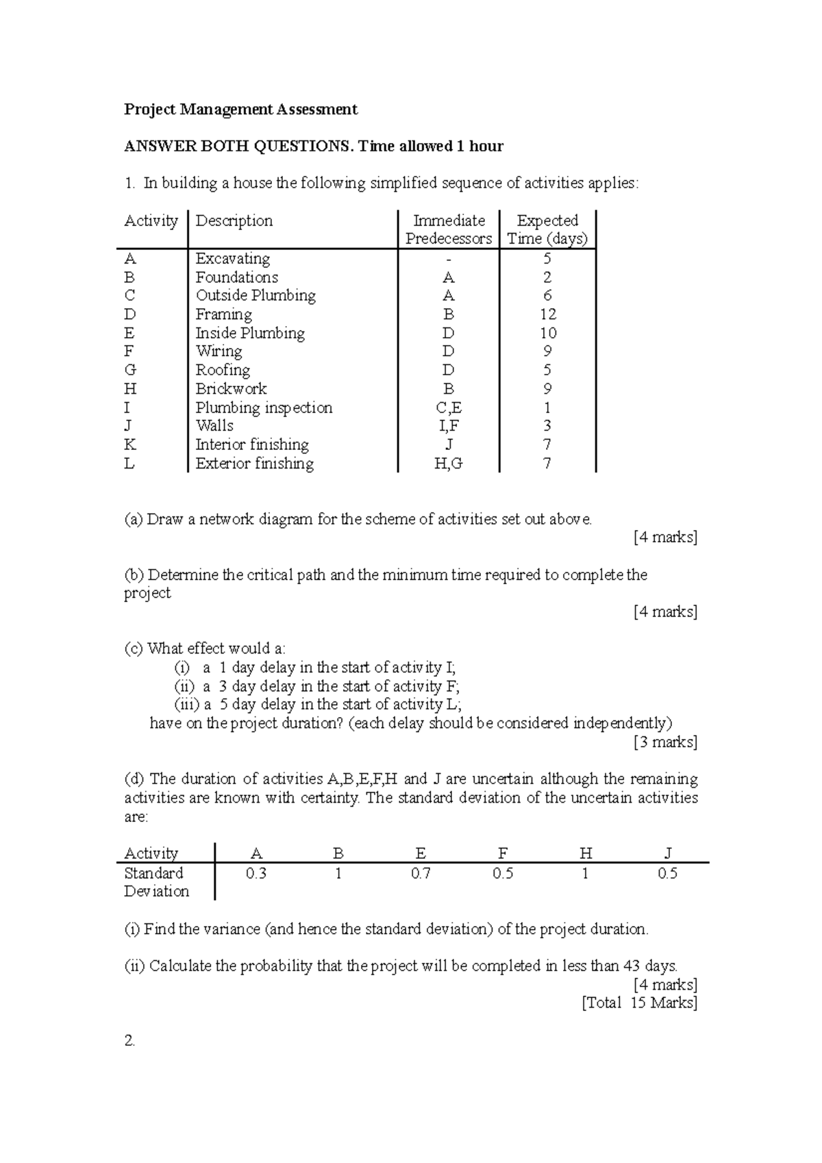 Specimen 1 - with answers - Project Management Assessment ANSWER BOTH ...