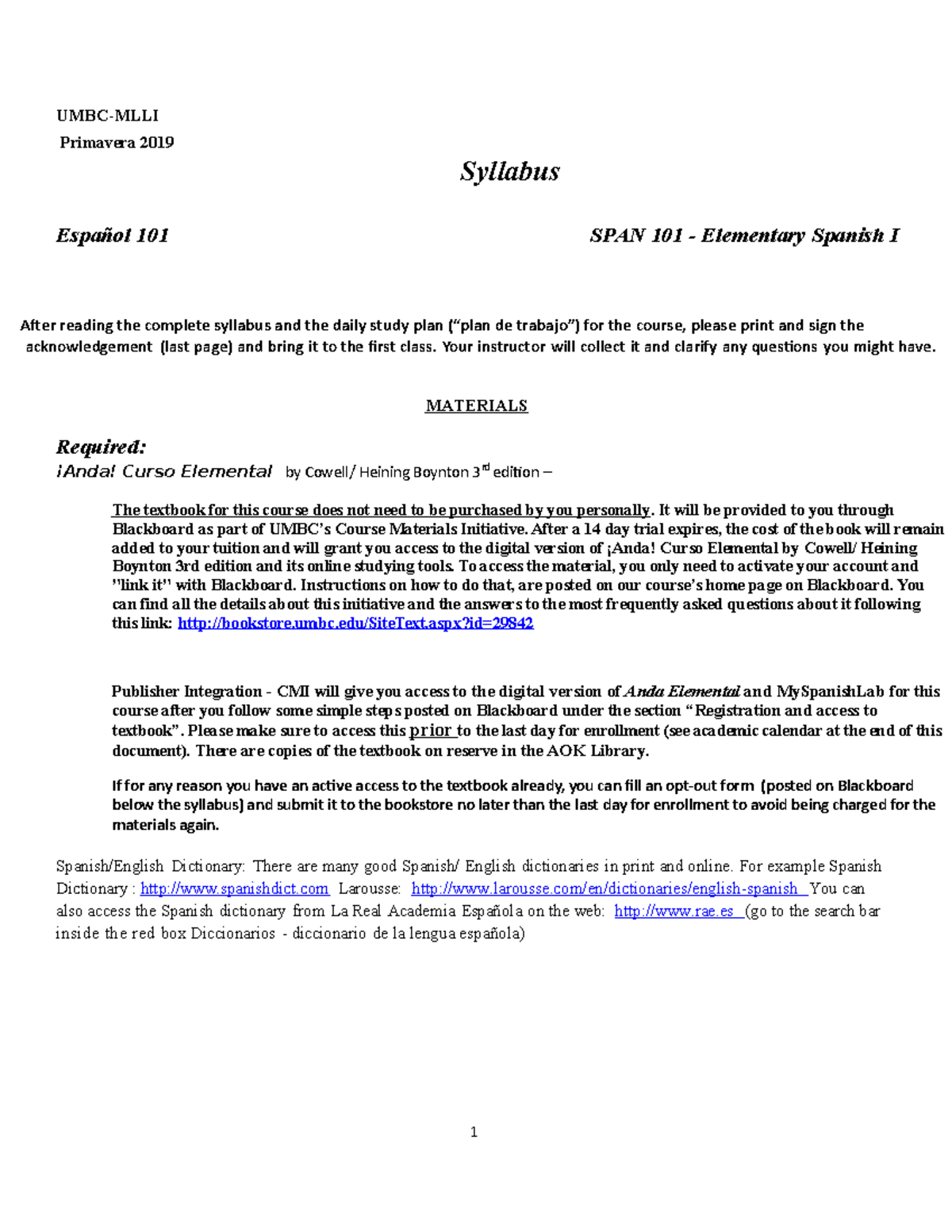 101-Syllabus- Primavera 2019 docx - UMBC-MLLI Primavera 2019 Syllabus ...